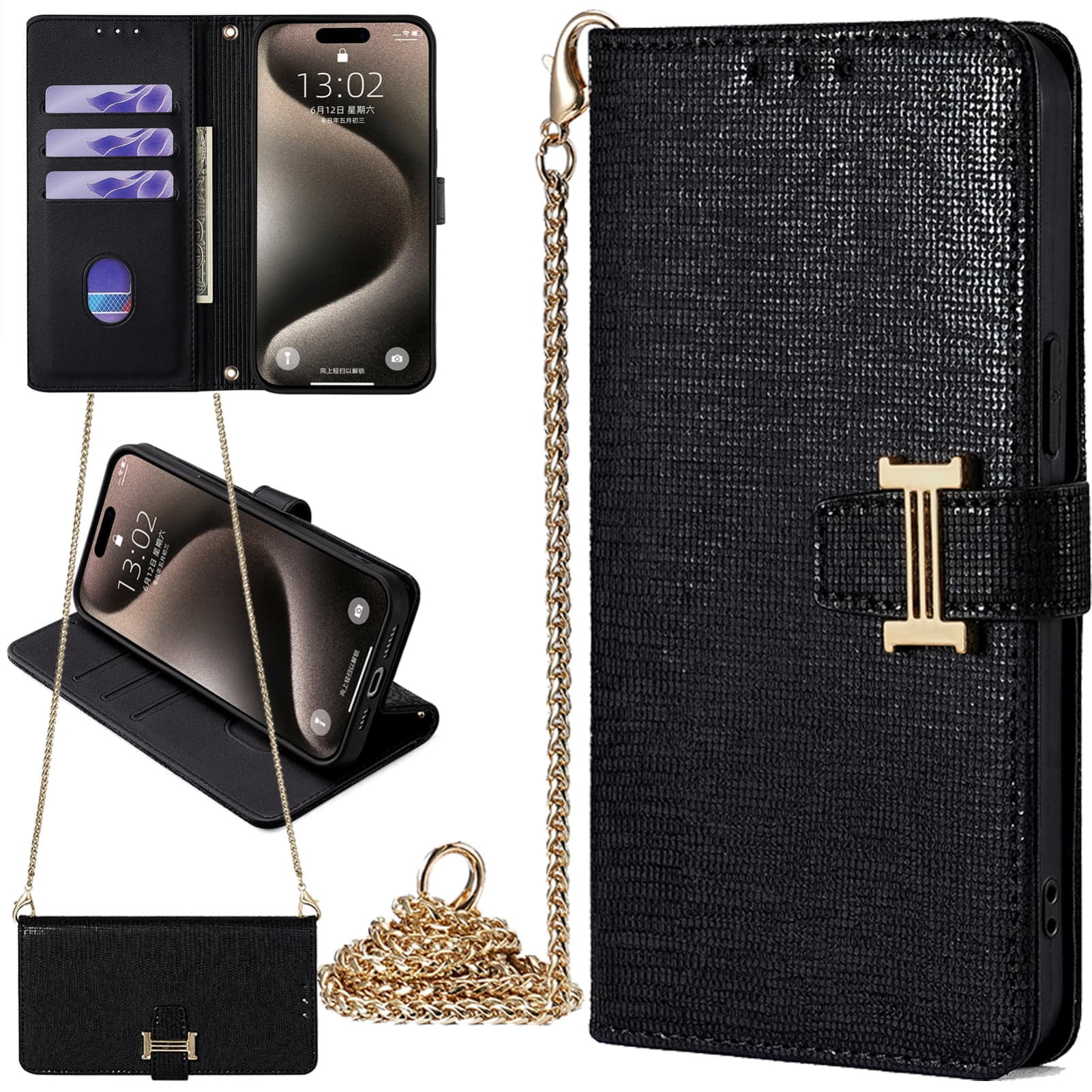 for iPhone 13 Bling Phone Case with Metal Shoulder Strap, Sparkly Shiny ...