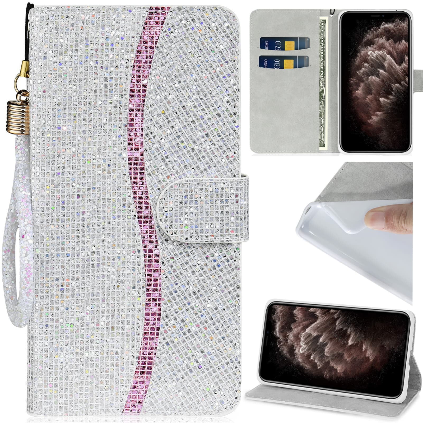 for iPhone 13 Bling Phone Case, Sparkly Shiny Diamond Grid Plaid Folio ...