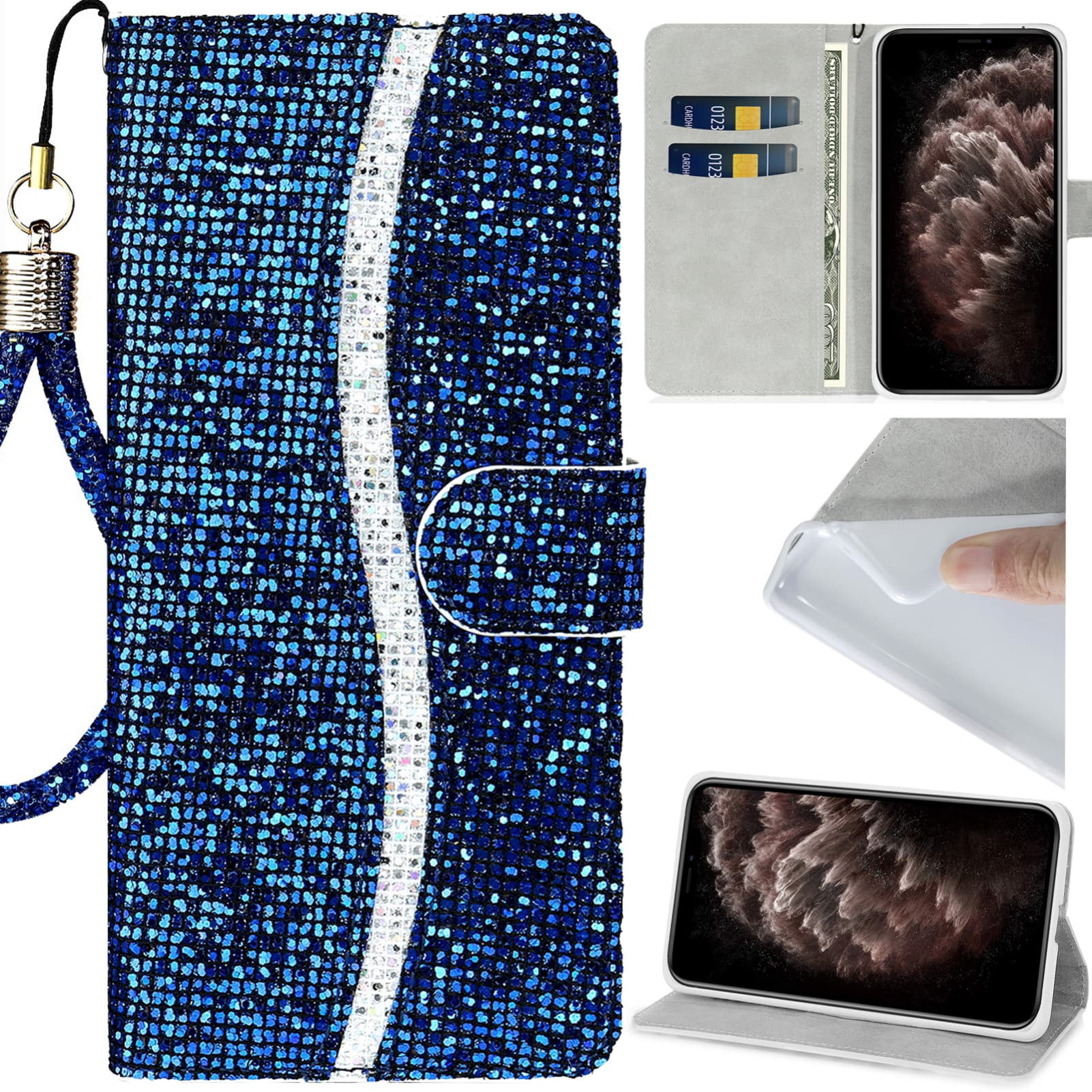 for iPhone 13 Bling Phone Case, Sparkly Shiny Diamond Grid Plaid Folio ...