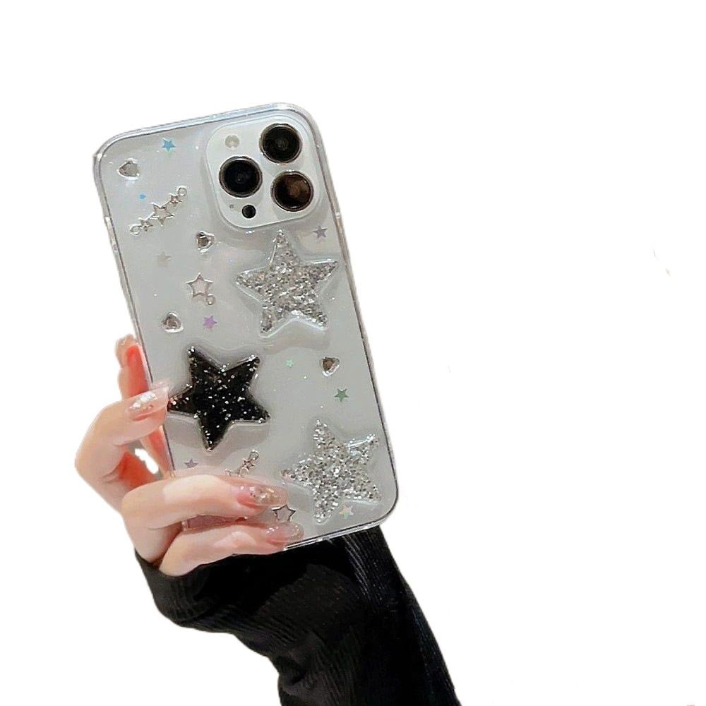 for iPhone 13 Bling Stars 3D Hearts Diamond Twinkle Star Glitter Y10K ...
