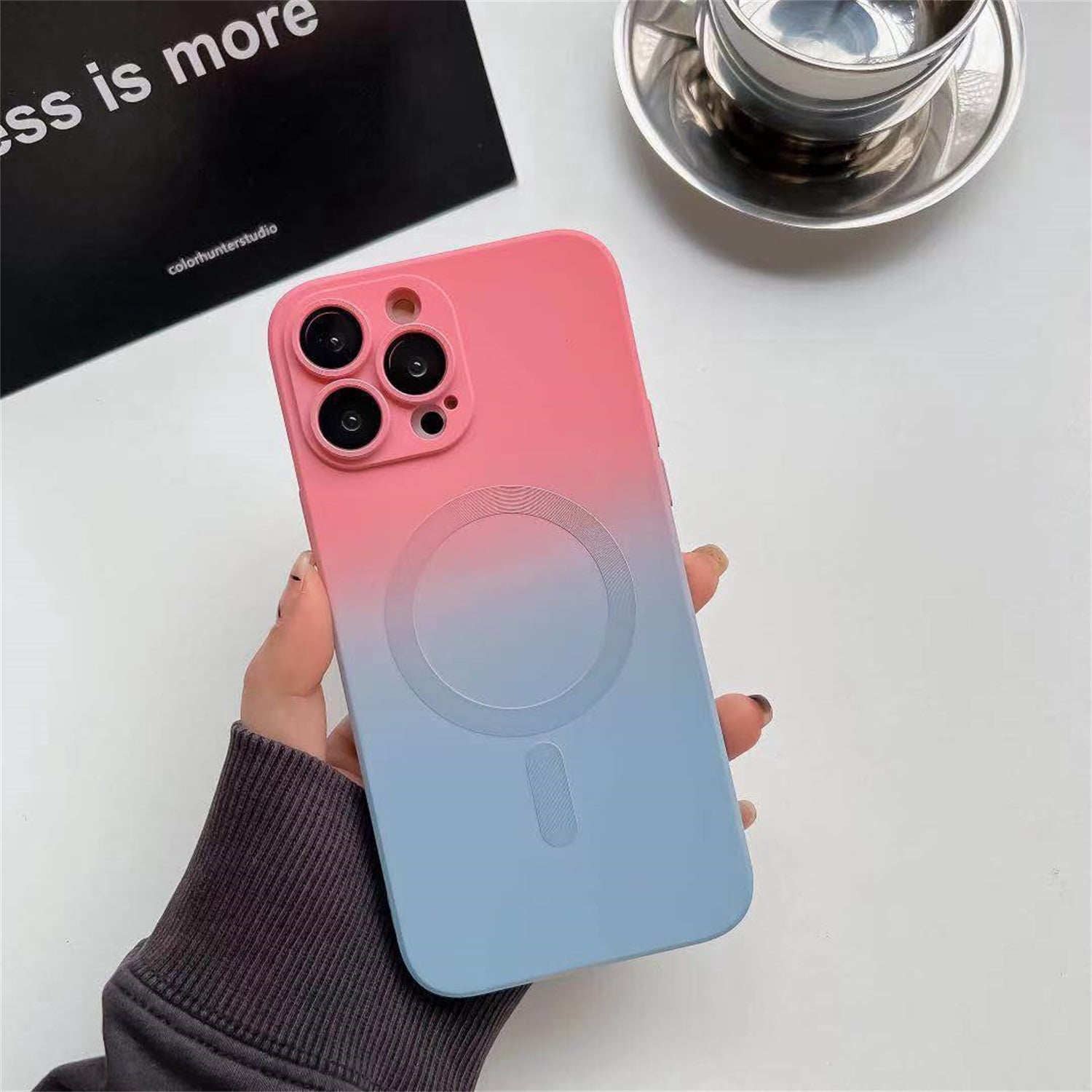 iPhone 13 Case 6.1" Gradient Liquid Silicone Back Cover with Magnetic ...