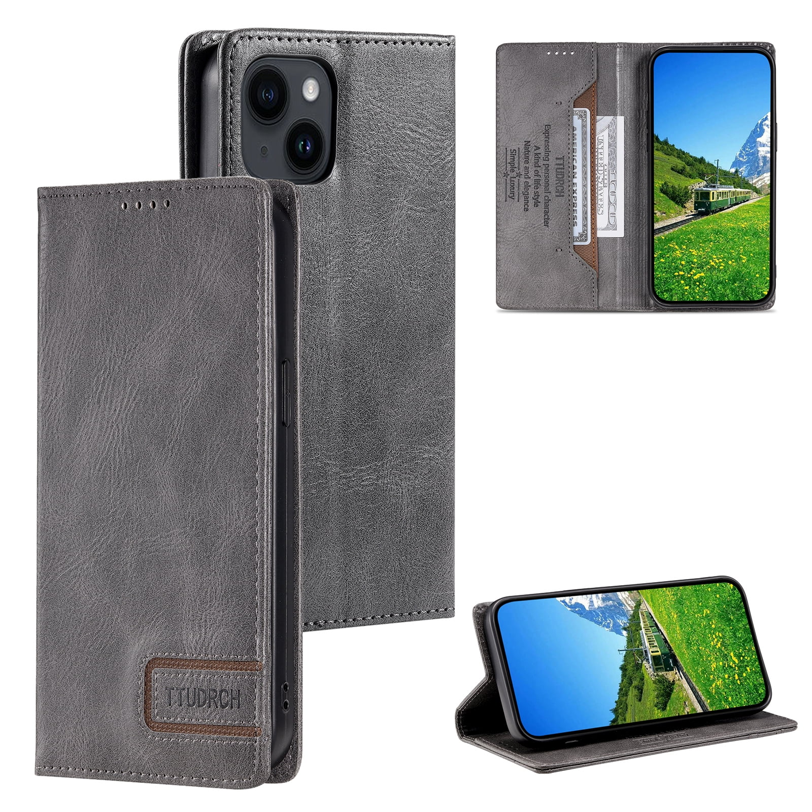for iPhone 13 Case Classic Design, Premium PU Retro Leather Wallet Case ...