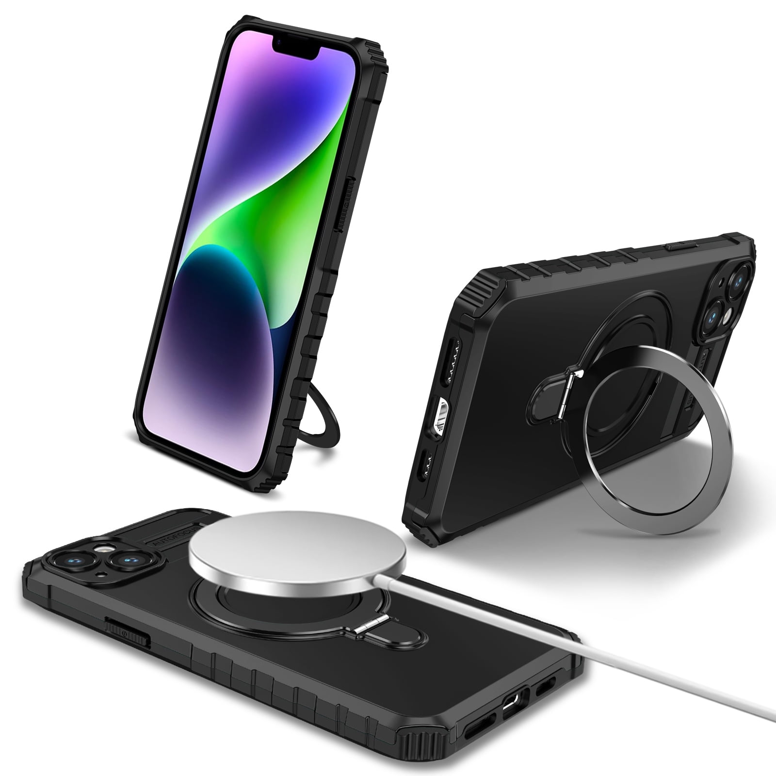for iPhone 13 Case with Stand, Magnetic Rugged Military Grade ...