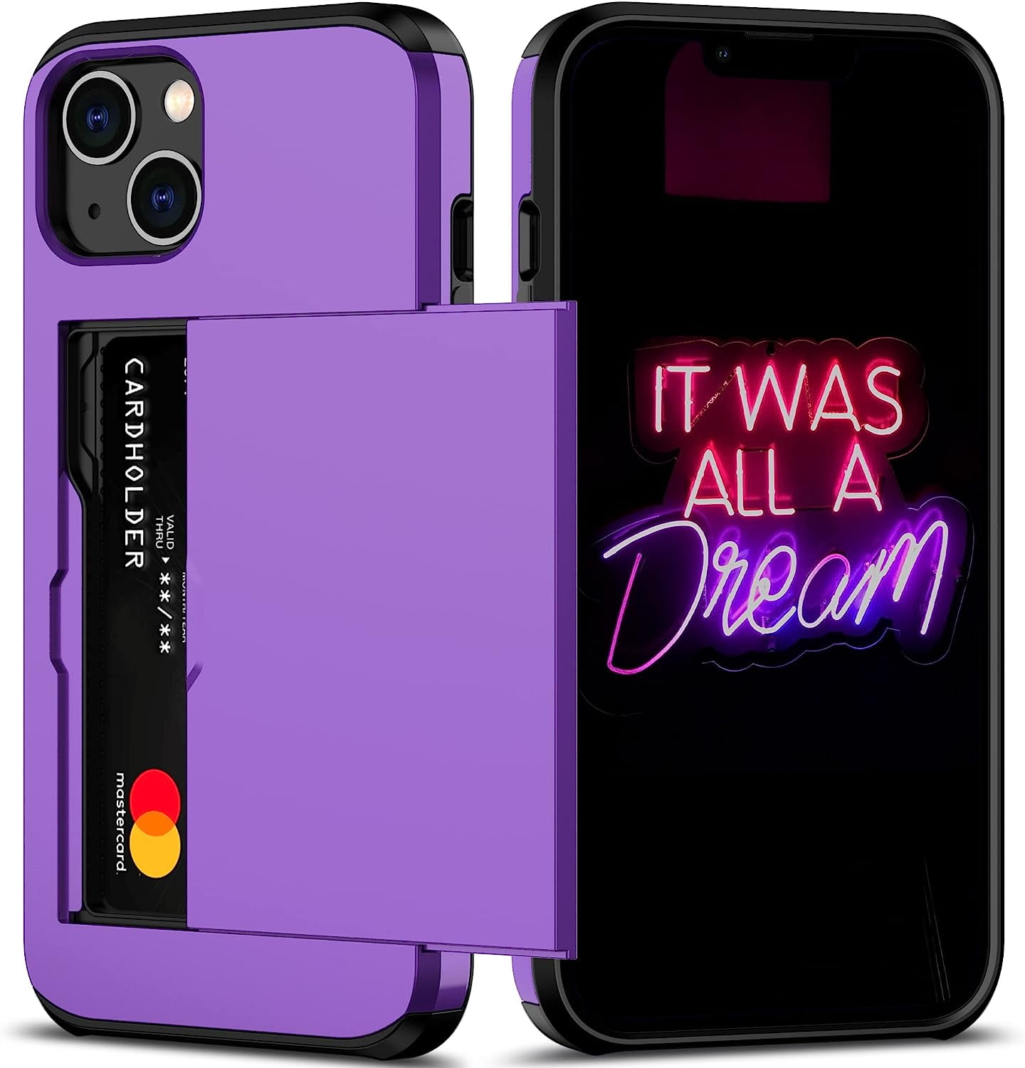 iPhone 13 Case with Card Holder Heavy Duty Protective Dual Layer ...