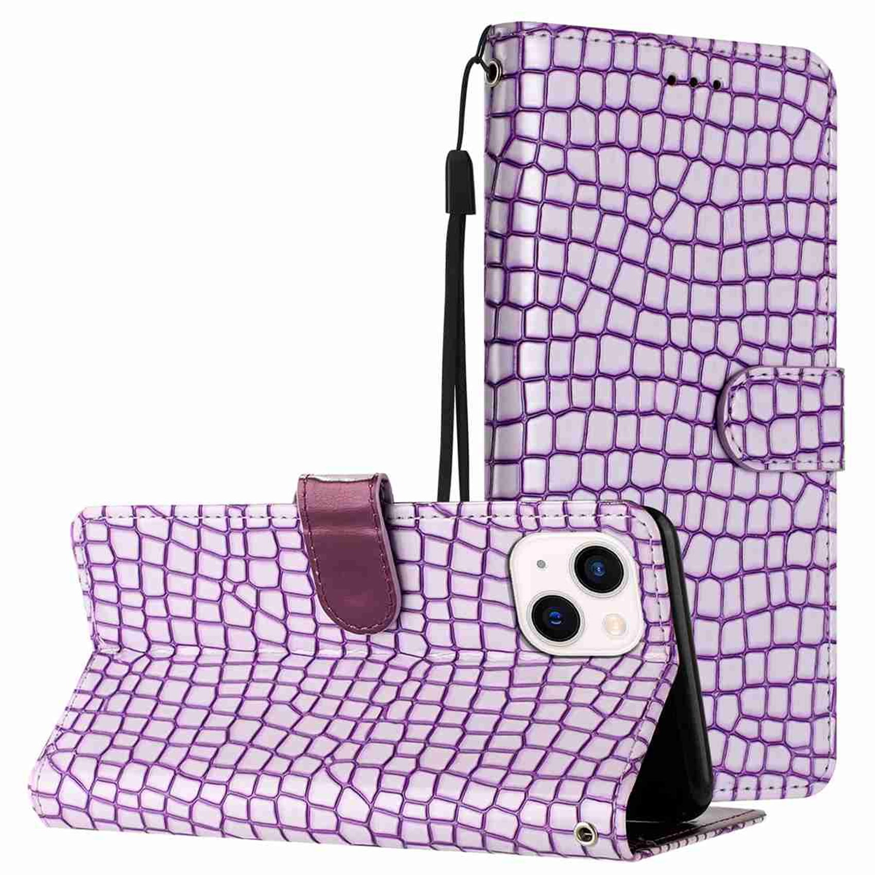 for iPhone 13 Crocodile Texture Faux Leather Wallet Case, with Credit ...