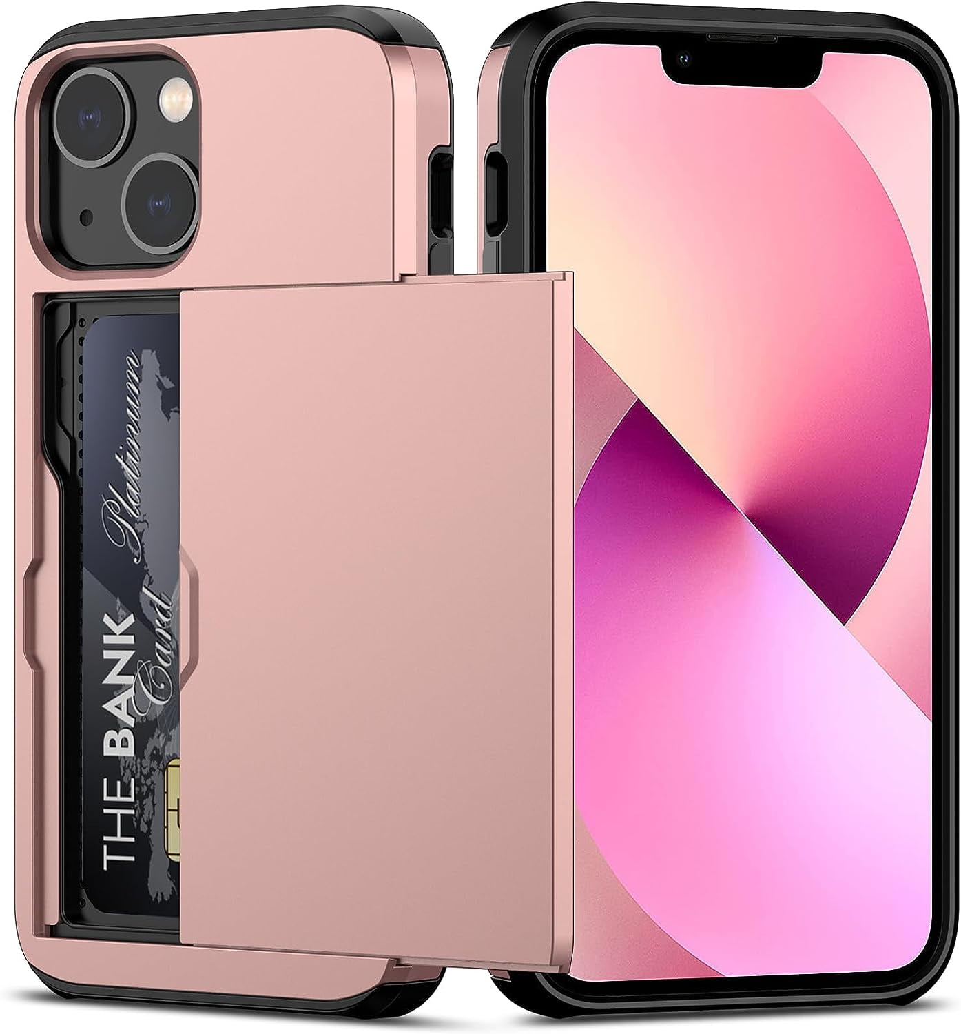 iPhone 13 Mini Case with Card Holder Heavy Duty Protective Dual Layer ...