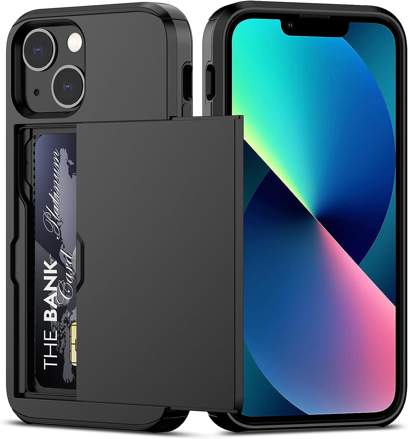 iPhone 13 Mini Case with Card Holder Heavy Duty Protective Dual Layer ...