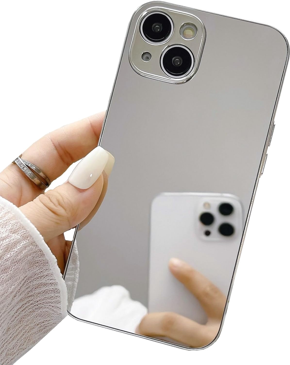 iPhone 13 Mirror Case, Glossy Hard Mirror Silver Plating Cute Women ...