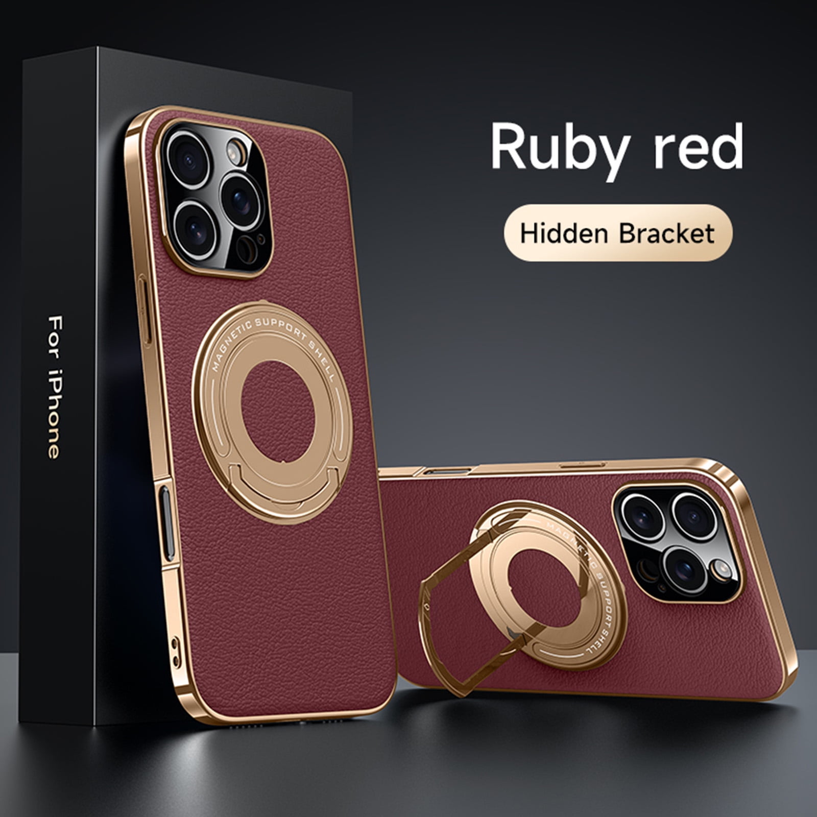 for iPhone 13 Plating Case with Magnetic Invisible Ring Stand, Compatible with Mag-Safe PU ...