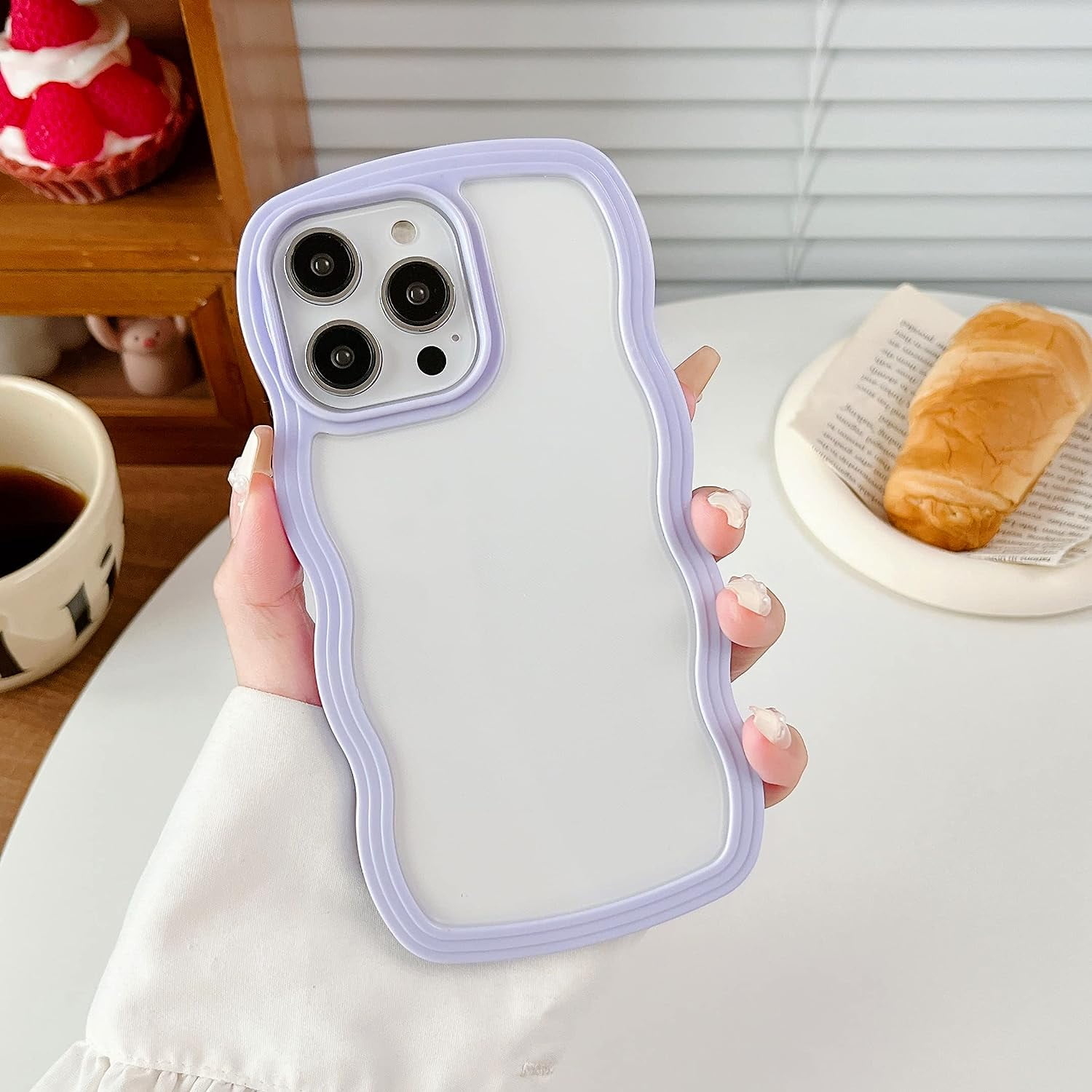 for iPhone 13 Pro Case, Curly Wave Frame Cute Phone Case Clear Wavy Aesthetic Phone Case for ...