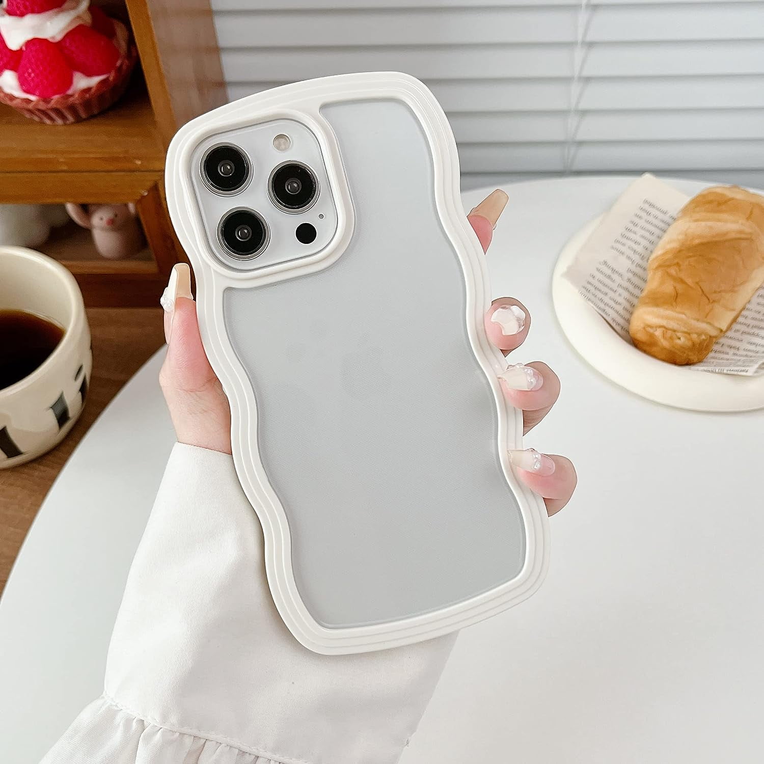 for iPhone 13 Pro Case, Curly Wave Frame Cute Phone Case Clear Wavy ...