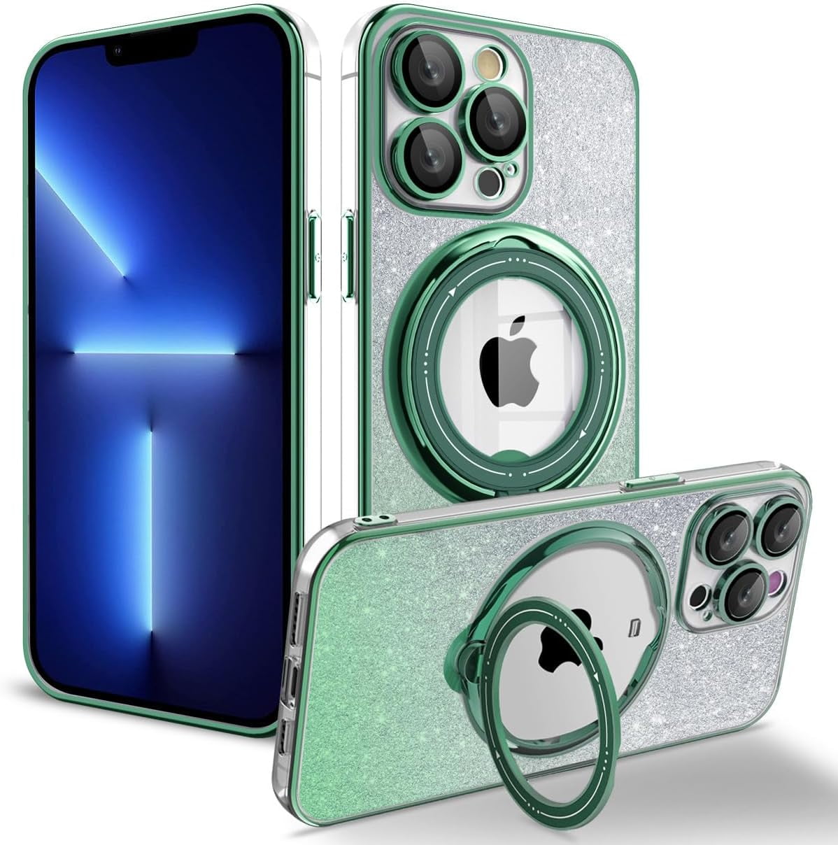 for iPhone 13 Pro Case Glitter with Rotatable Ring Stand Compatible ...