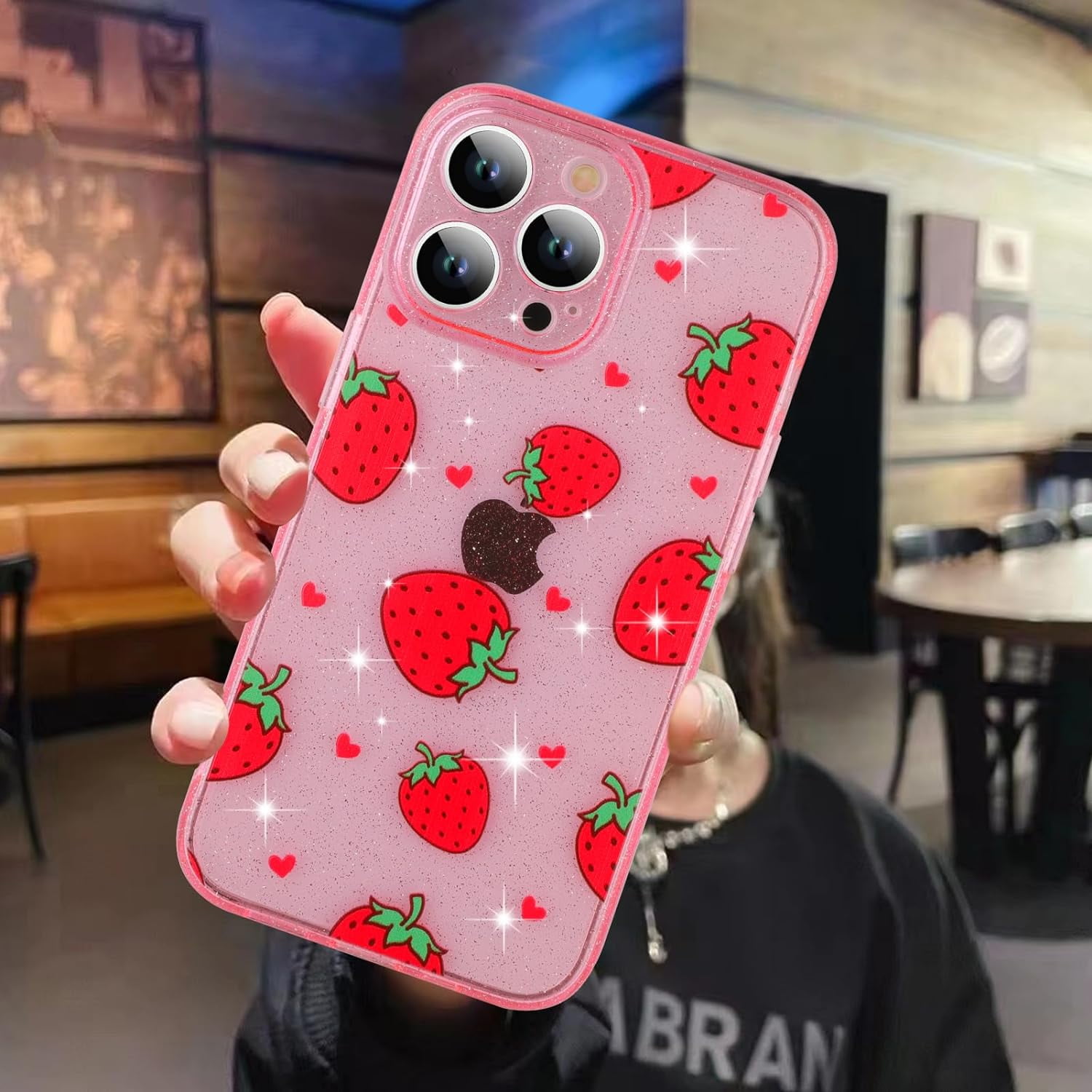for iPhone 13 Pro Case Strawberry Bling Glitter Cute Pattern ...