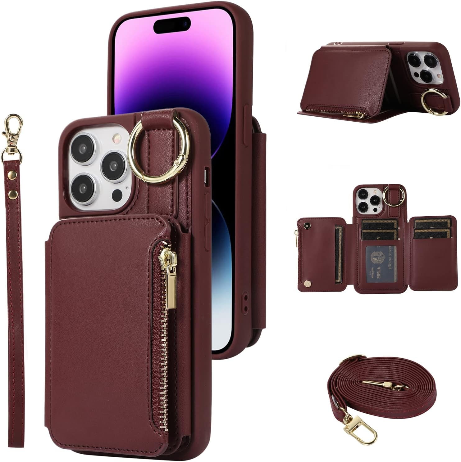 for iPhone 13 Pro Case Wallet with Card Holder, Crossbody Leather ...