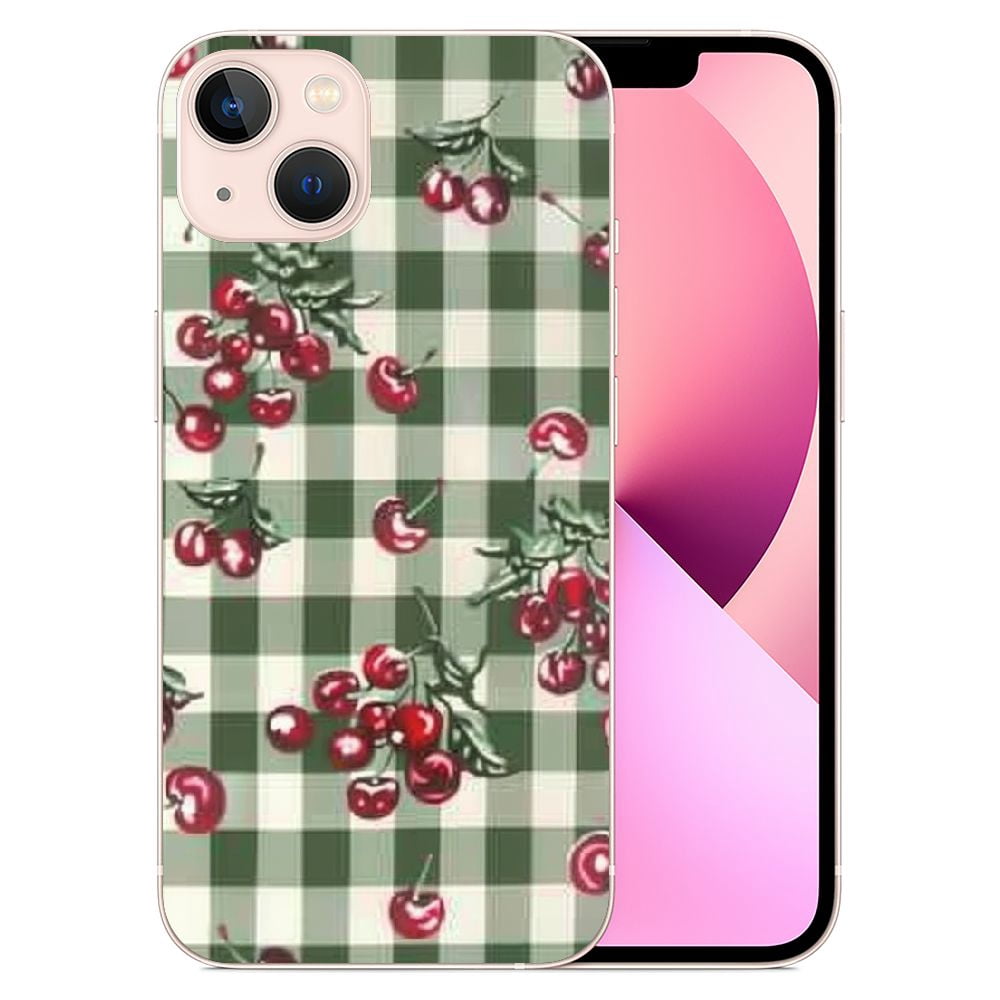 iPhone 13 Pro Cute Watercolor Cherry and Bow, Kelly Green Gingham Case ...