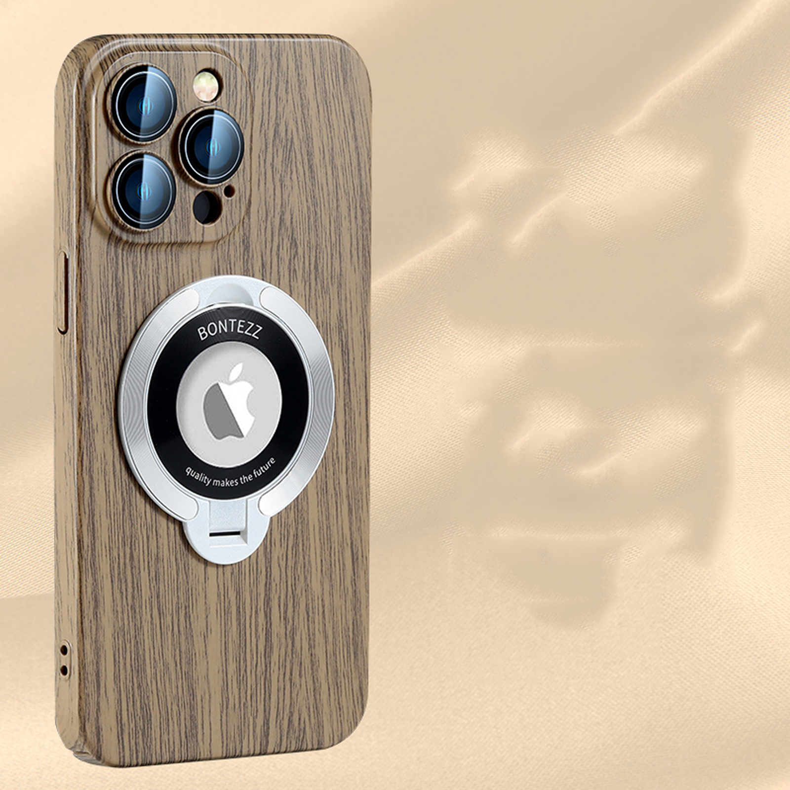 for iPhone 13 Pro Magnetic Kickstand Wooden Texture Case, Unique ...