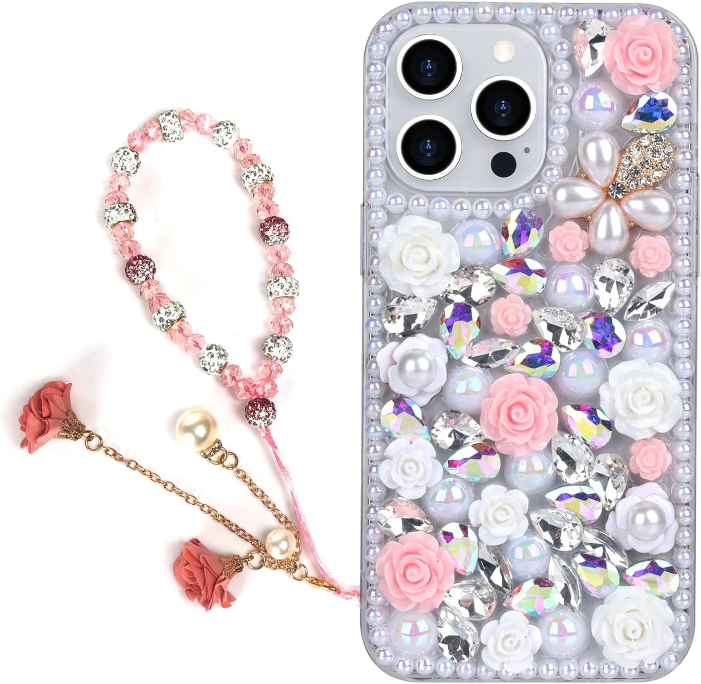 for iPhone 13 Pro Max Bling Case with Strap, Luxury Glitter Rhinestone ...