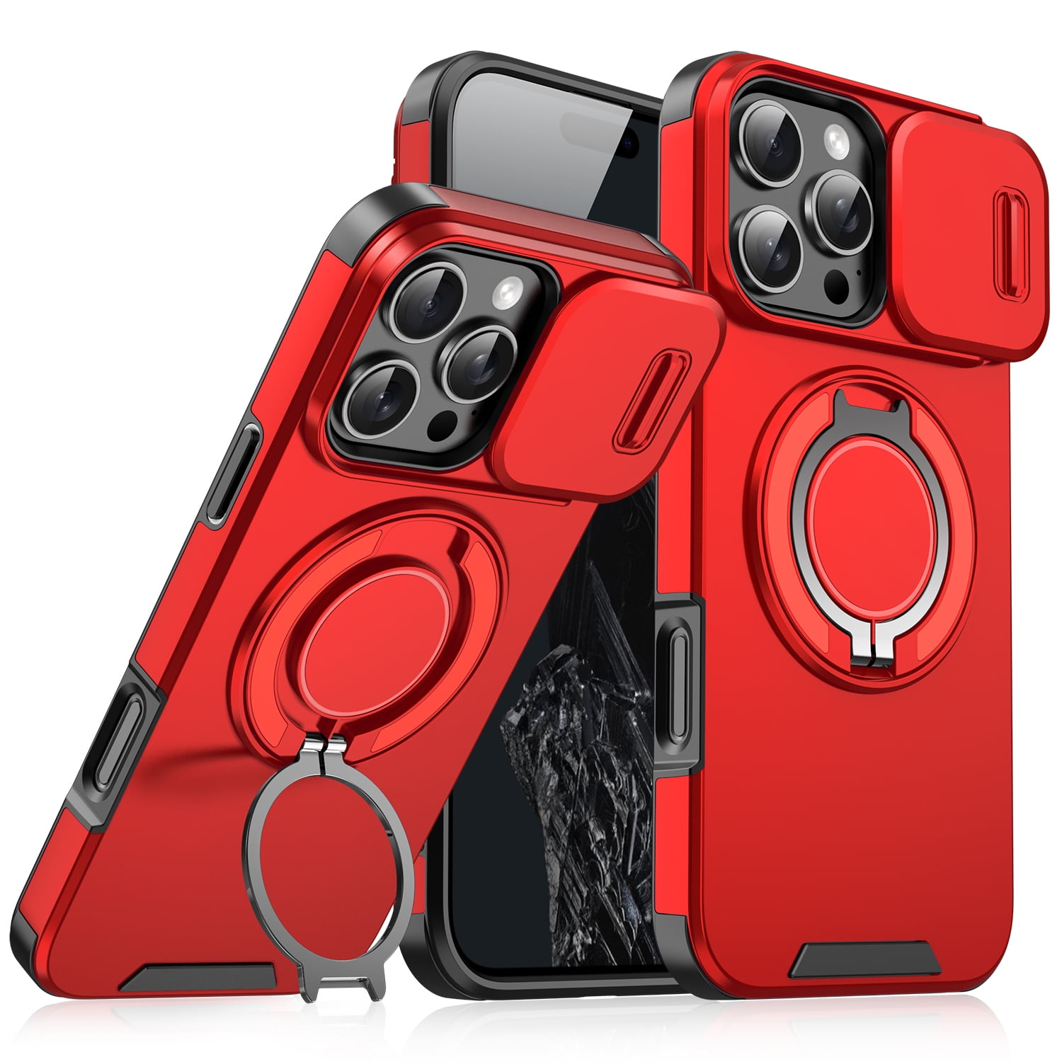for iPhone 13 Pro Max Case with Rotate Ring Holder Stand & Sliding ...