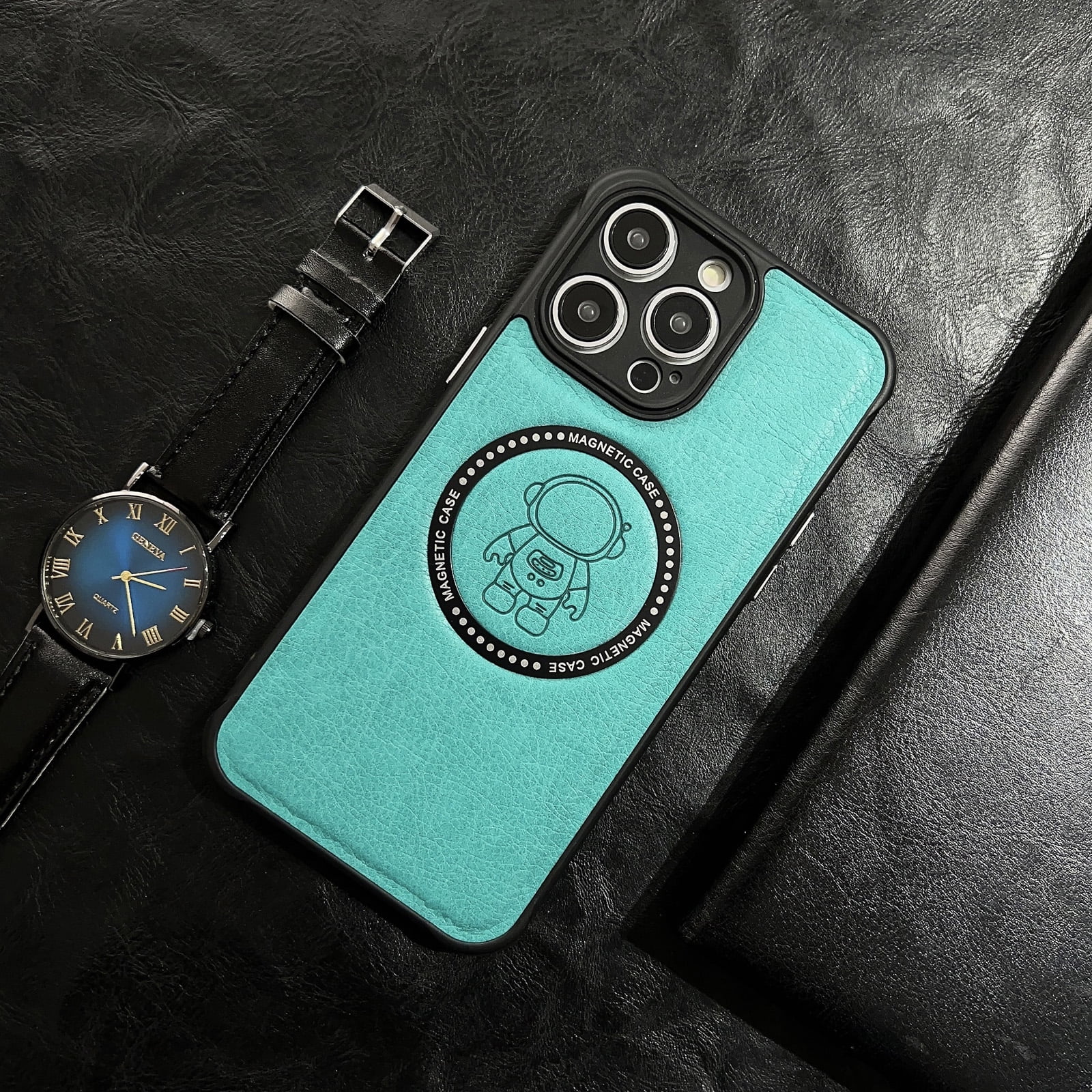 iPhone 13 Pro Max, Cute Astronaut Pattern Leather Anti-Scratch Raised Camera Protection ...