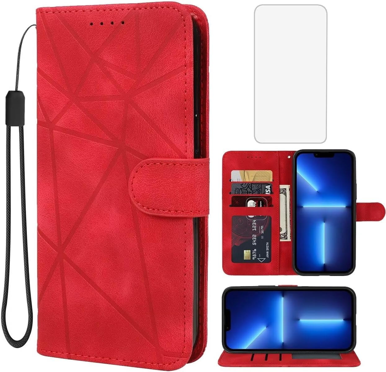 iPhone 13 Pro Max Geometric Leather Flip Wallet Cell Phone Case with ...