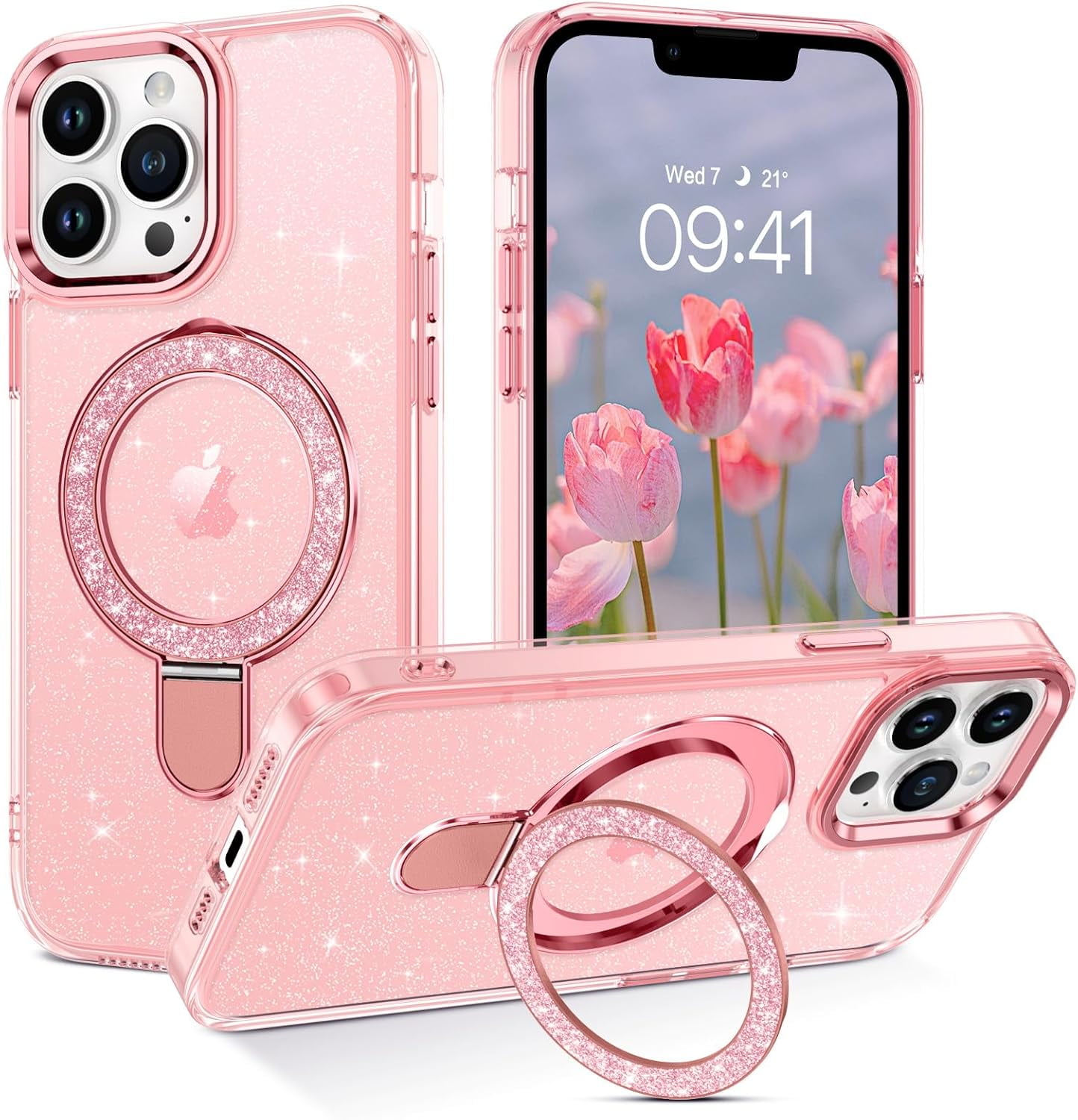 iPhone 13 Pro Max Glitter Ring Stand Case, Pink - Walmart.com