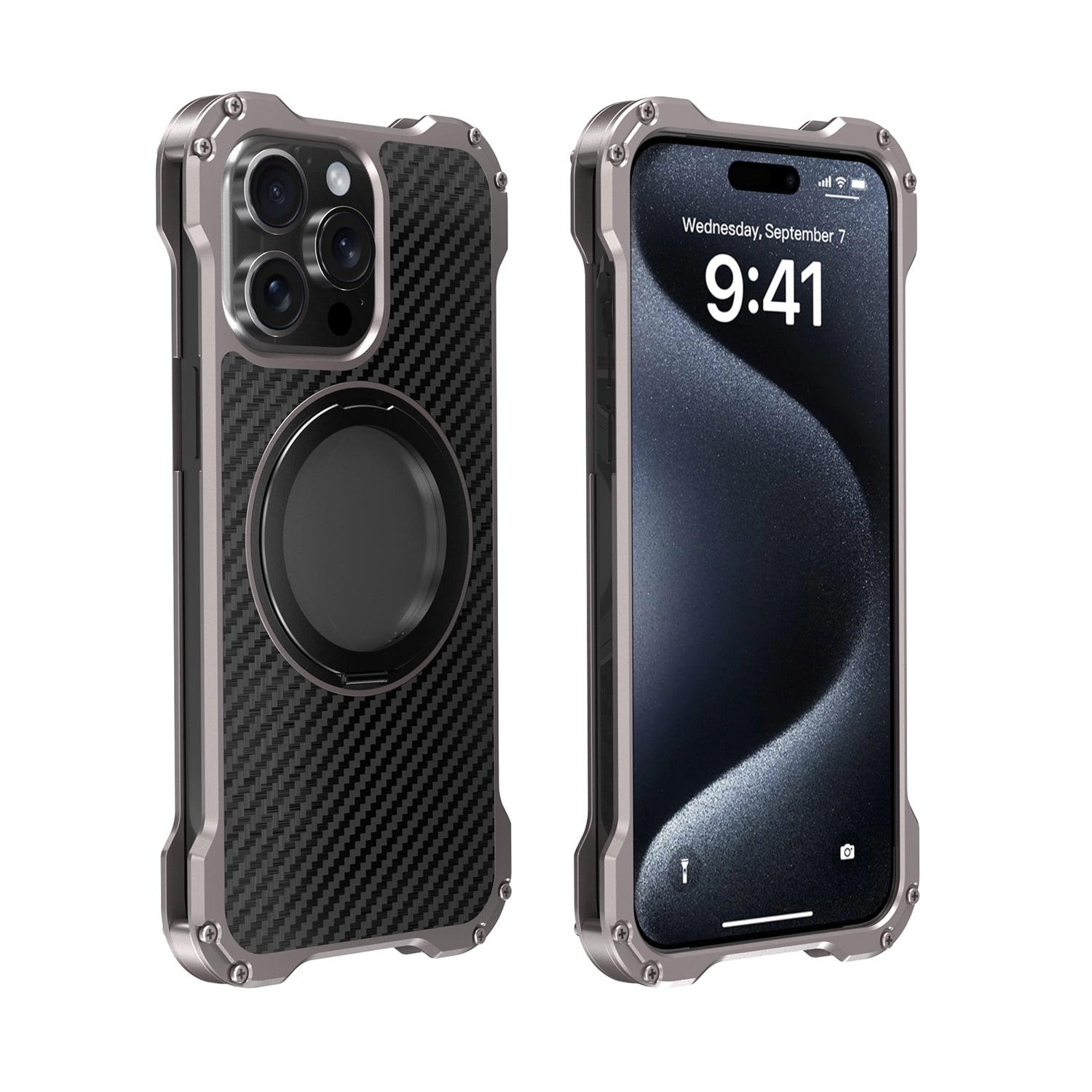 for iPhone 13 Pro Max Metal Case with Rotatable Ring Holder Stand ...