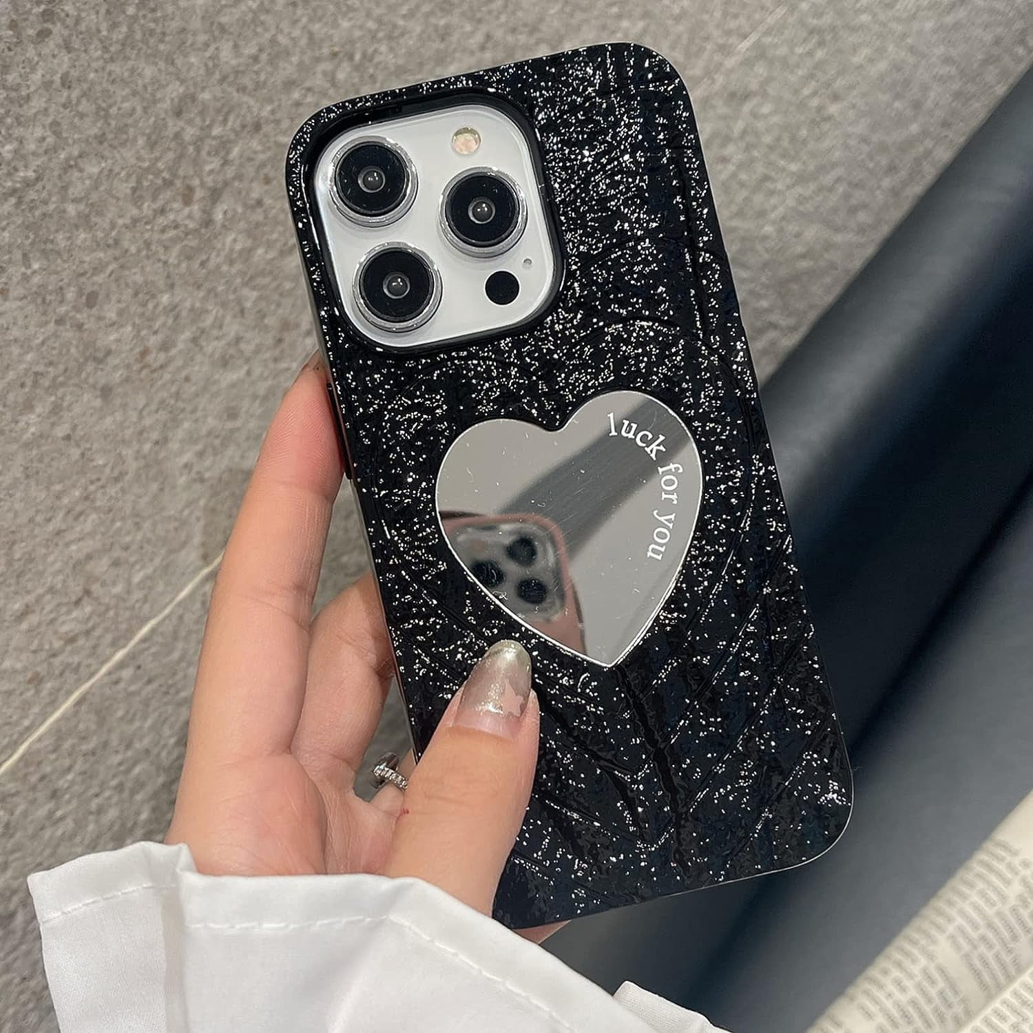 for iPhone 13 Pro Max Mirror Case Luxury Bling Glitter Black, Cute Tin ...
