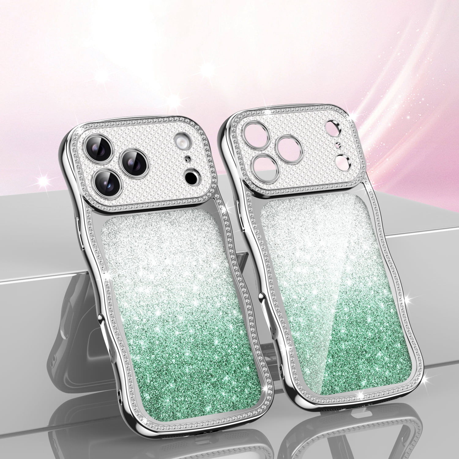 For iPhone 13 Pro Max Phone Case,Electroplated Curly Wavy Frame Design ...