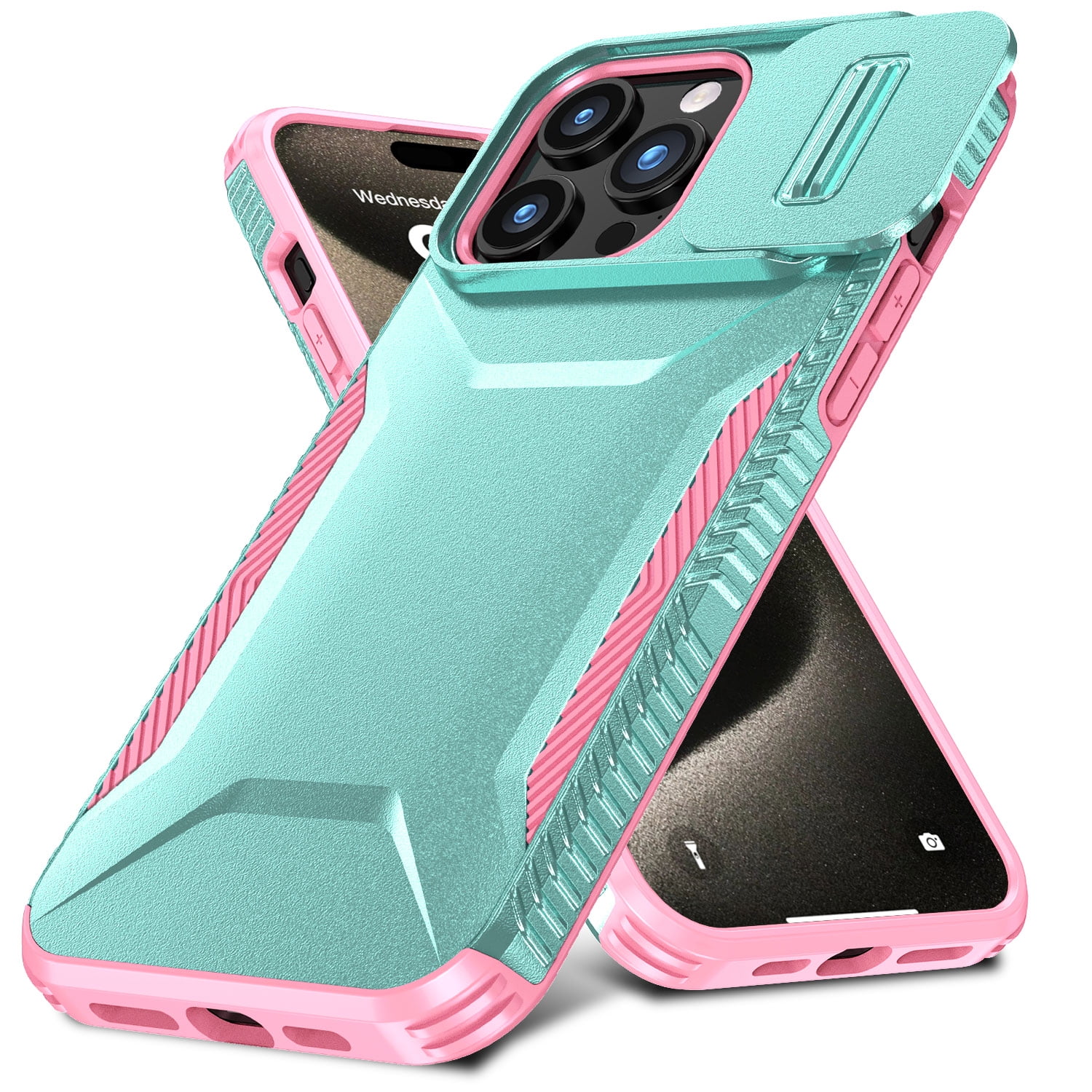 for iPhone 13 Pro Max Rugged Case with Camera Lens Sliding Cover, Heavy ...