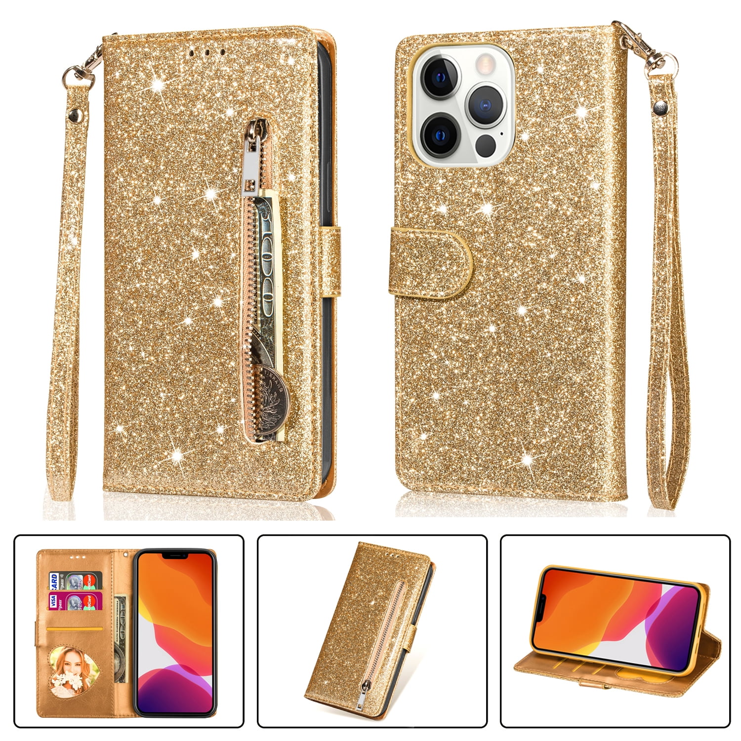 iPhone 13 Pro Max Wallet Case for Women/Girls,Dteck Bling Glitter Sparkly Girly Folio Leather ...