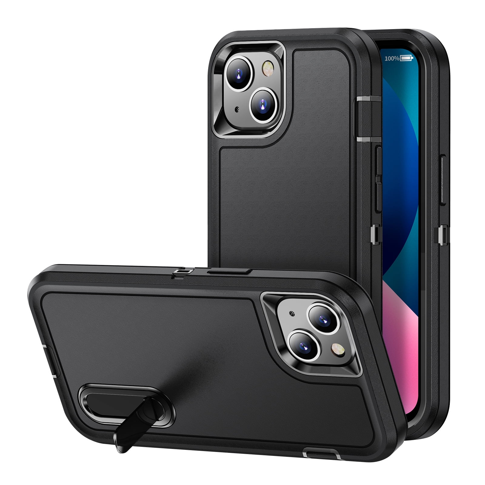 iPhone 13 mini Case with Built-in Metal Kickstand, Dteck 3-Layer Full ...