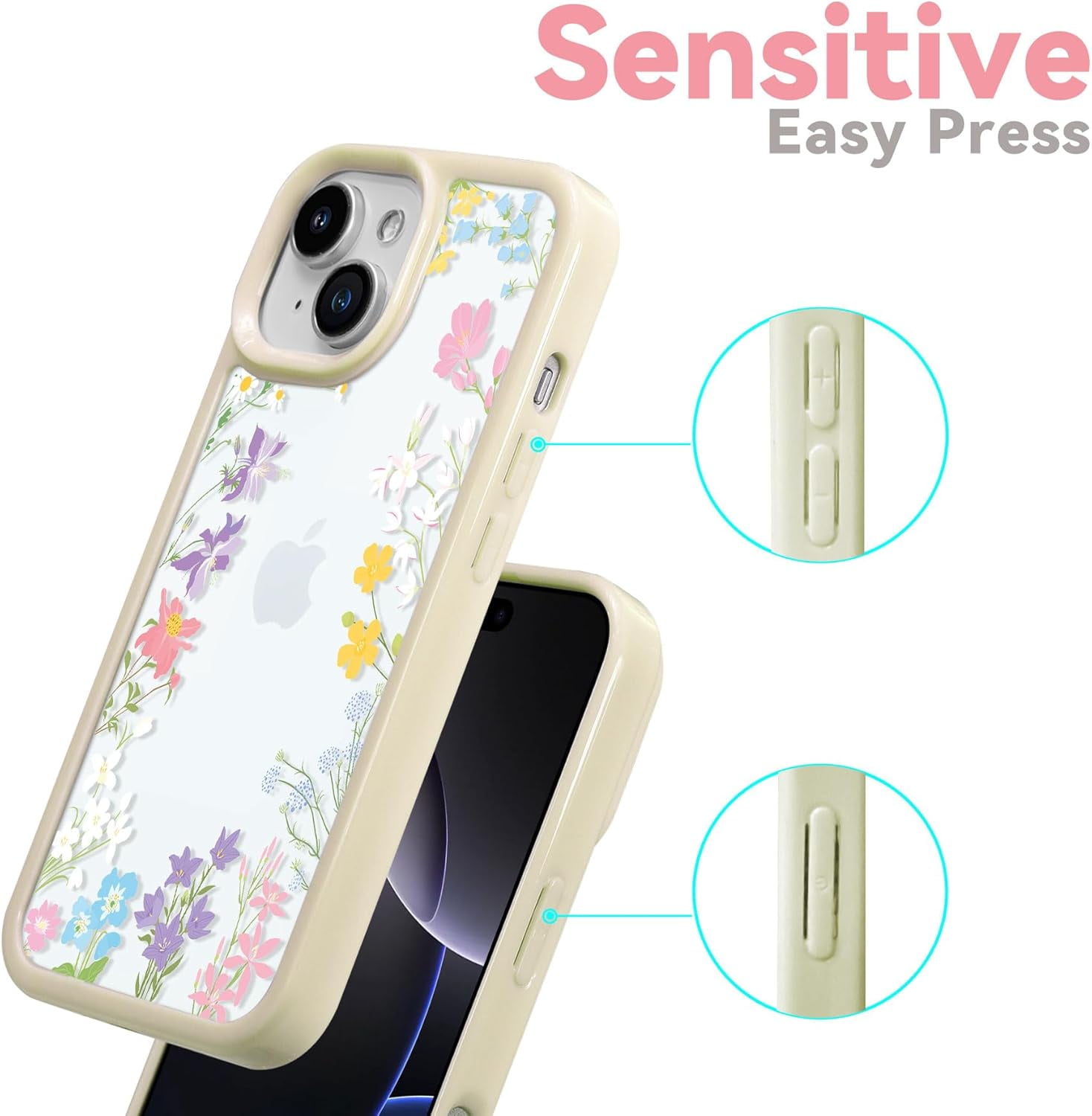 for iPhone 14/13 Case,Clear Slim Fit Pretty Aesthetic Flower Floral Cover for Women Girl,Soft ...