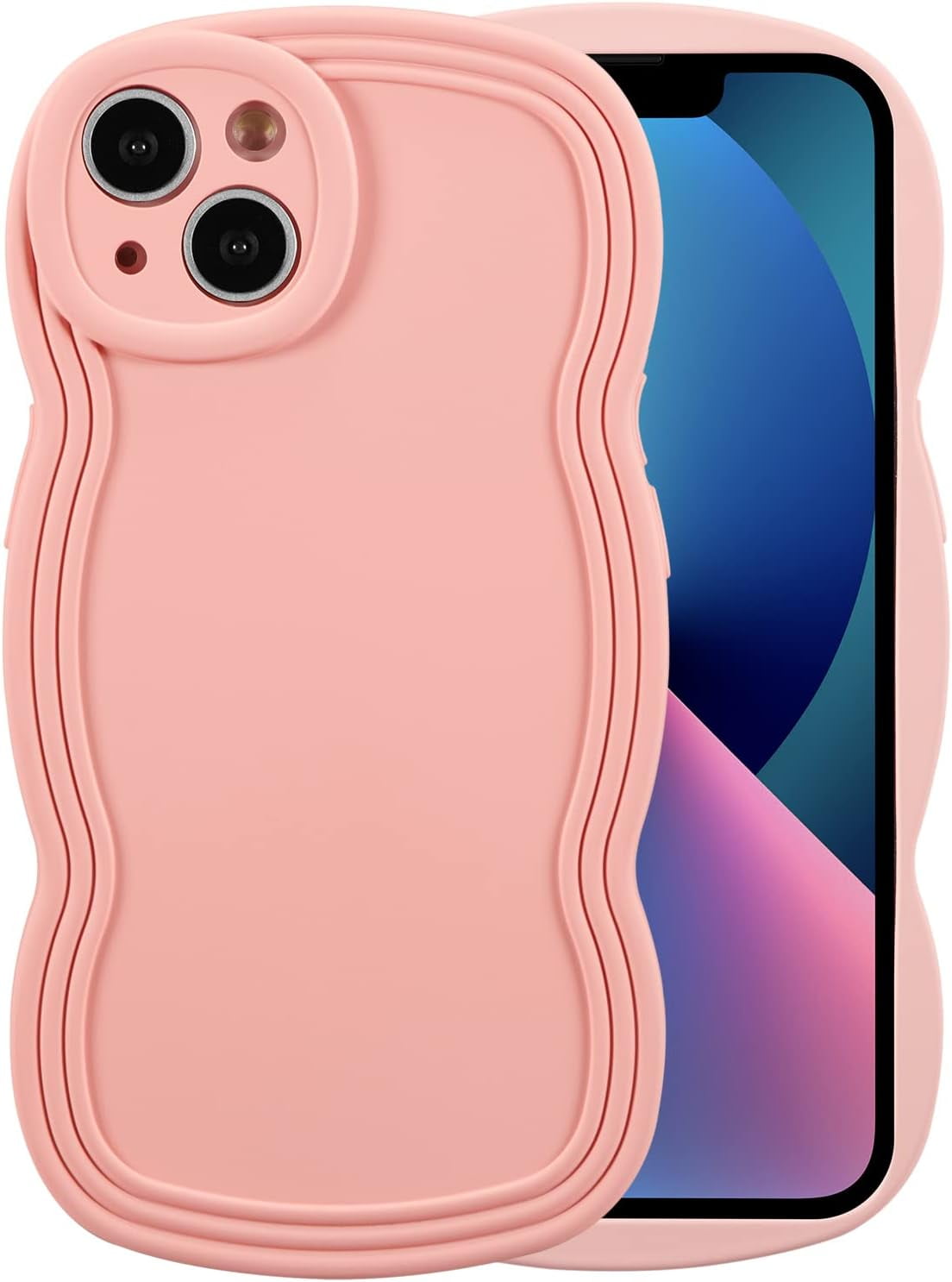 for iPhone 14 Case 6.1 Inch Curly Wave Frame Phone Case Cute Design ...