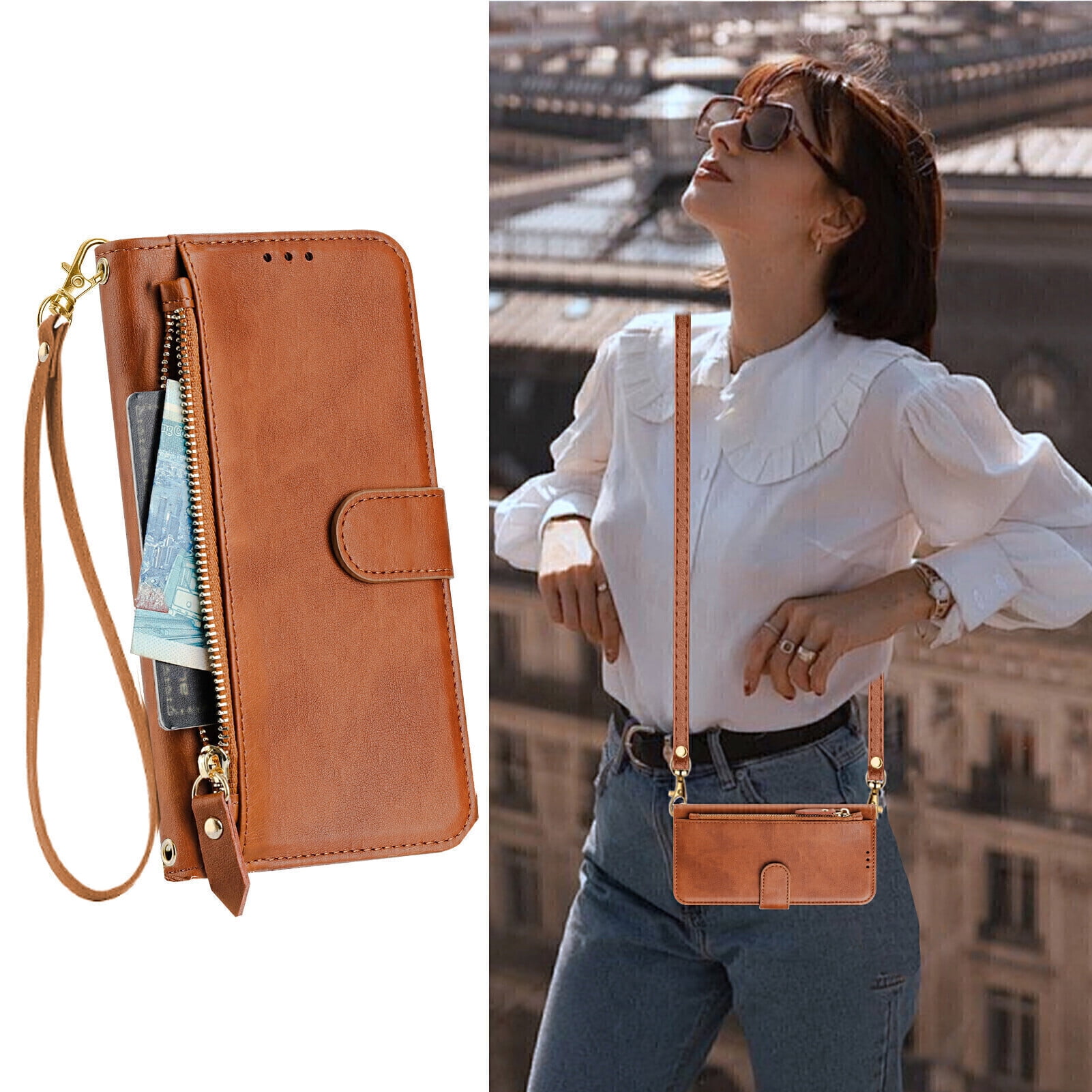 iPhone 14 Case ,Zipper Handbag Wallet Leather Cover with Crossbody ...