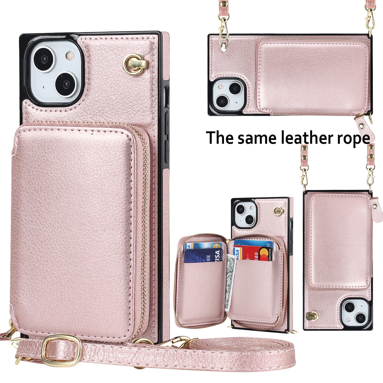 iPhone 14 Crossbody Wallet Case, Zipper Pocket Phone Case Cross Body ...
