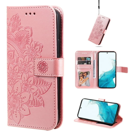 for iPhone 14 Girls Women Floral Embossed Wallet Folio Flip Case ...