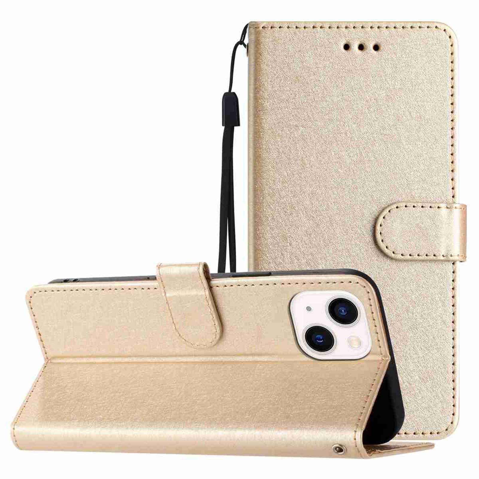 For iPhone 14 Phone Case,Silk Texture PU Leather Flip Folding Kickstand ...