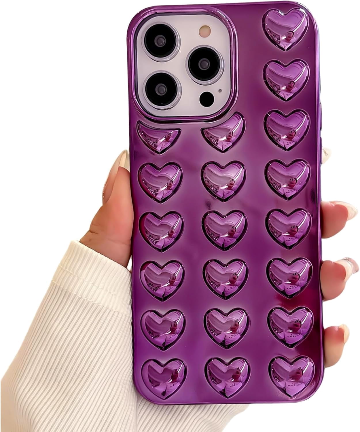 for iPhone 14 Plus Case, [Premium Chrome Heart Purple][Shiny ...