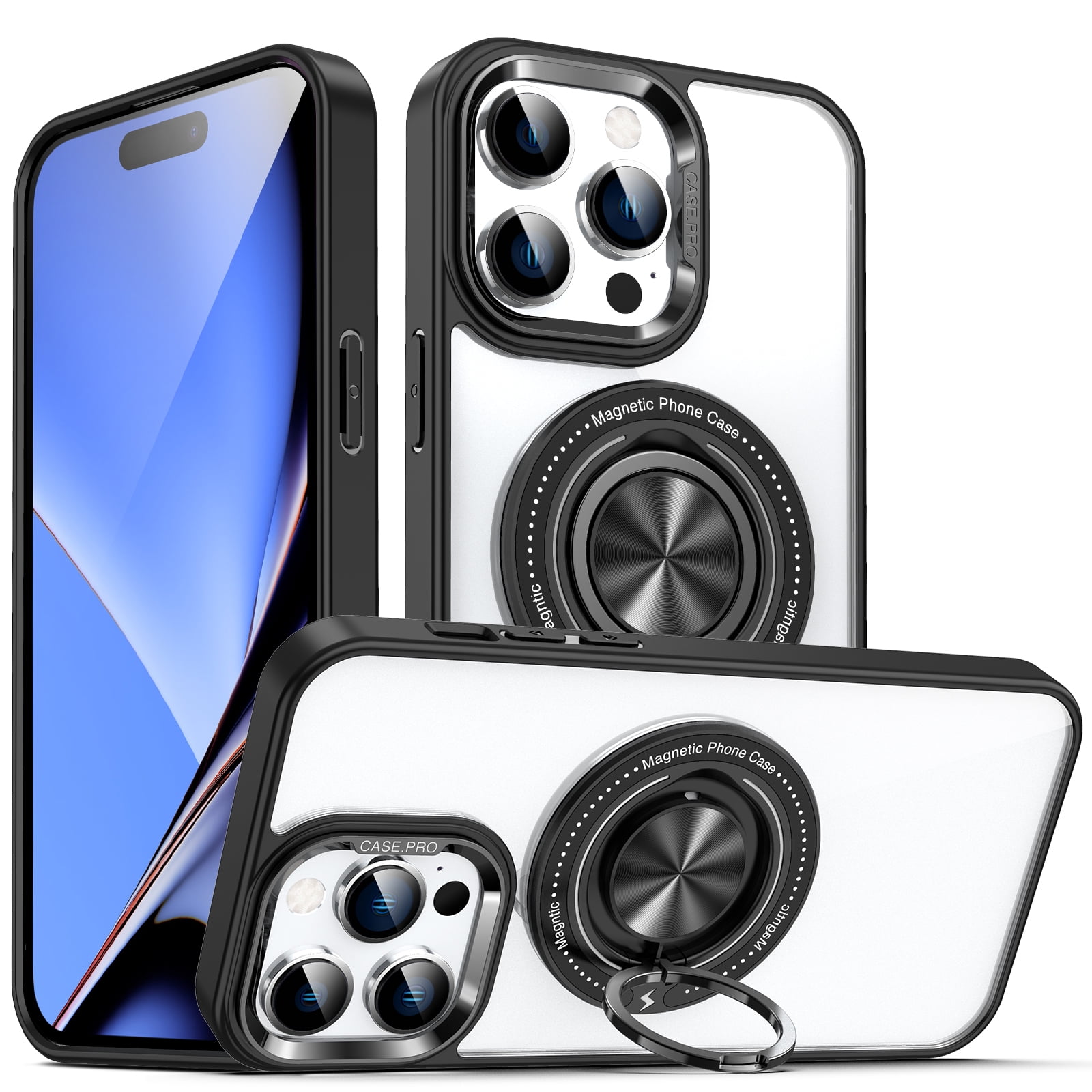 for iPhone 14 Plus Clear Case with Stand, 360° Rotatable Invisible Ring ...