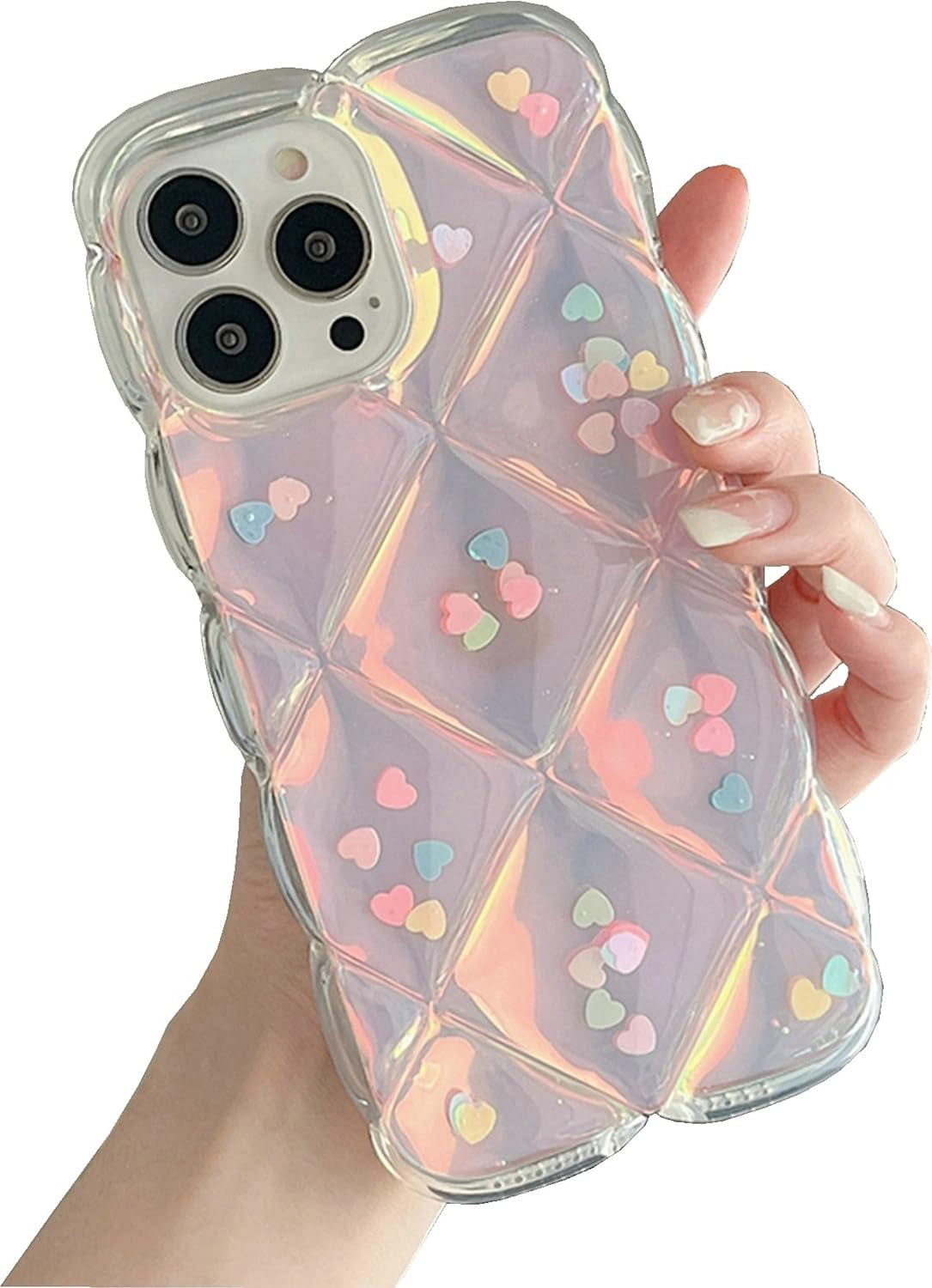 iPhone 14 Plus Love Heart Case, Cute Clear Laser Glitter Silicone 3D ...