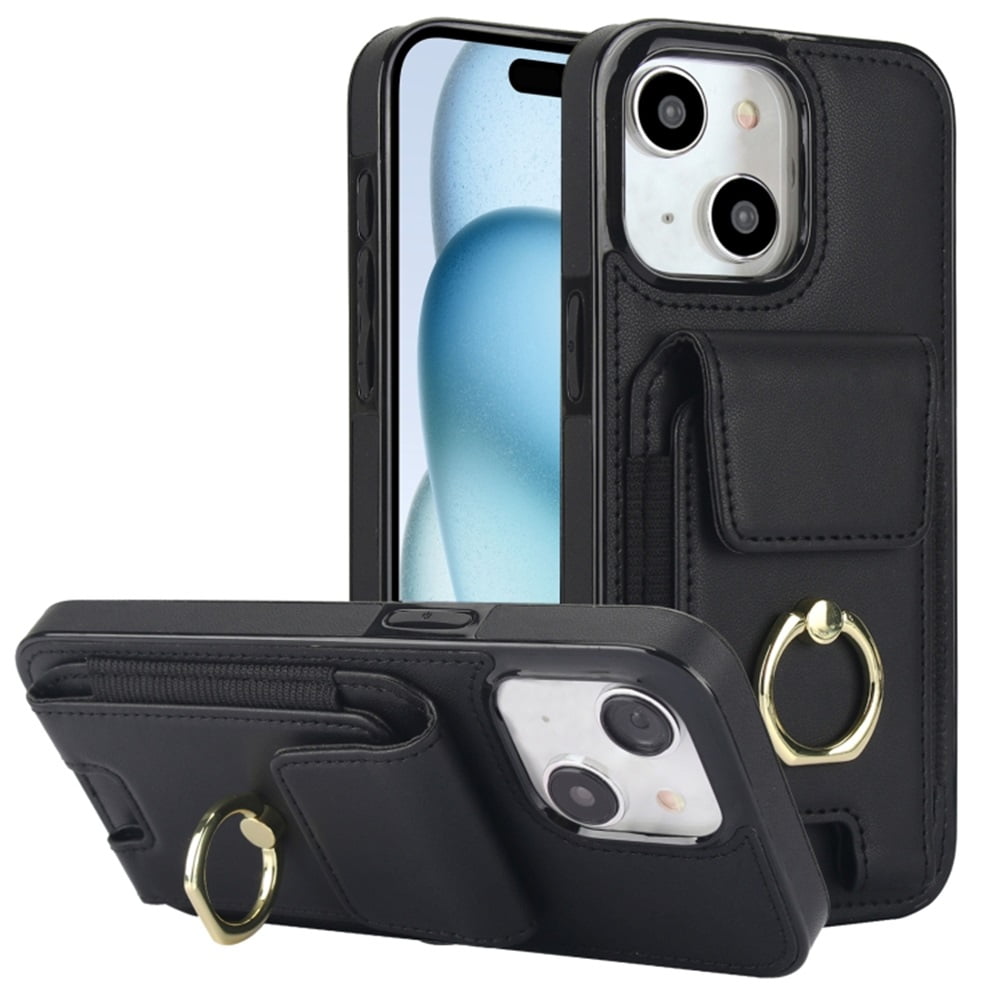 For iPhone 14 Plus Phone Case Wallet With Elastic Concealed Buckle Flip ...