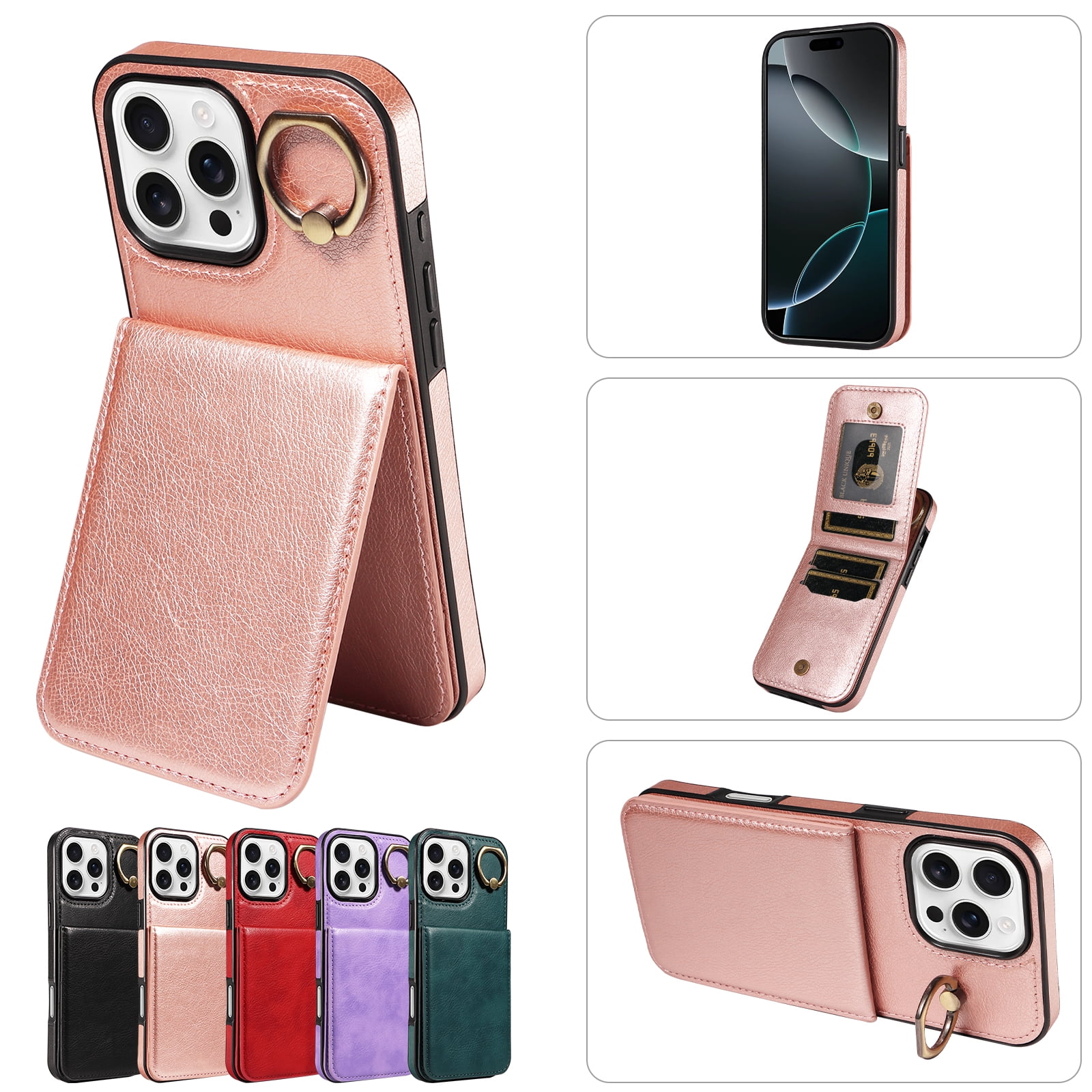 For iPhone 14 Plus Wallet Case with Card Holder, 360° Rotation Ring ...