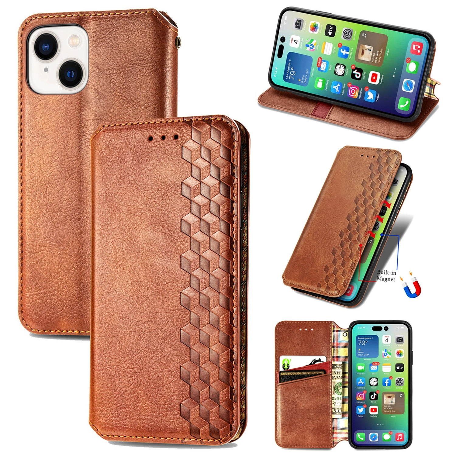 for iPhone 14 Plus Wallet Case, Men's Retro Premium Business PU Leather ...