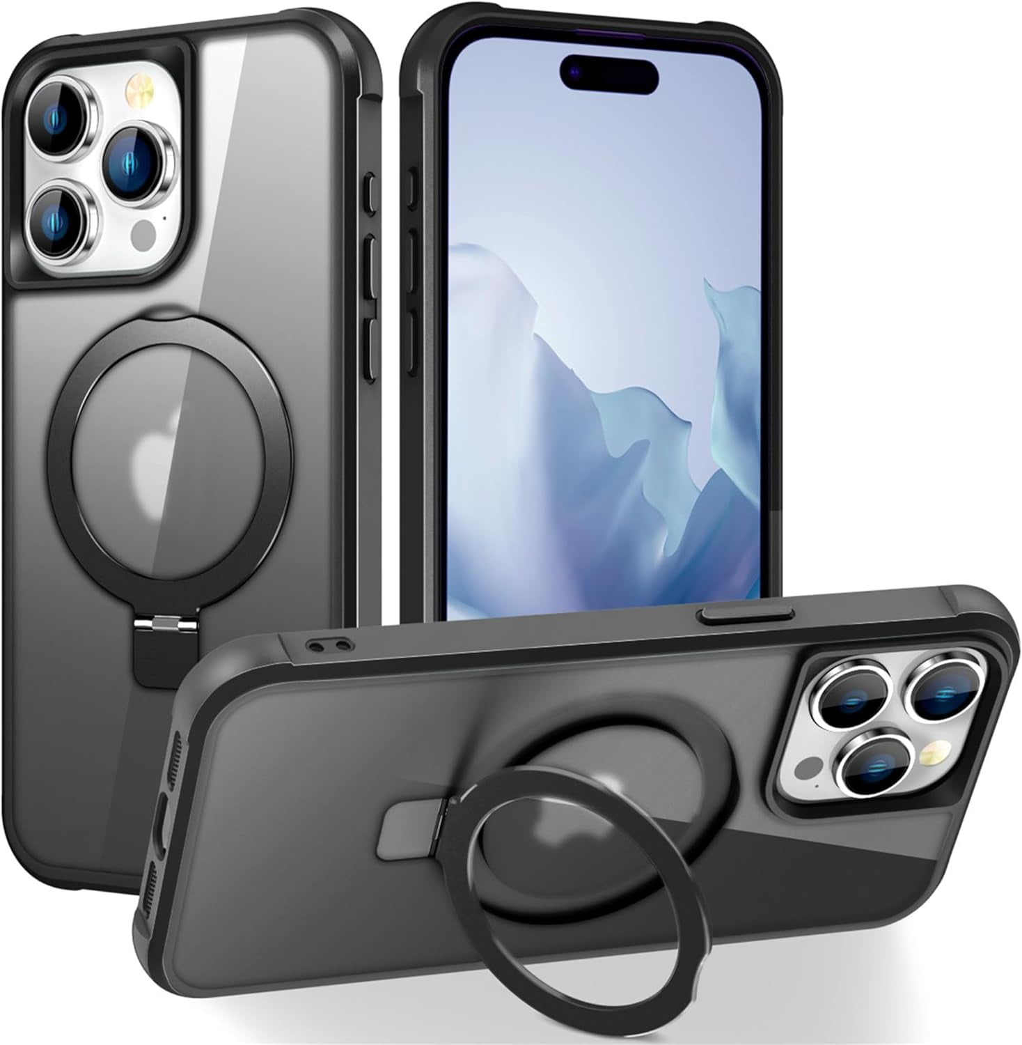 for iPhone 14 Pro Case with Invisible Magnetic Ring Stand Translucent ...