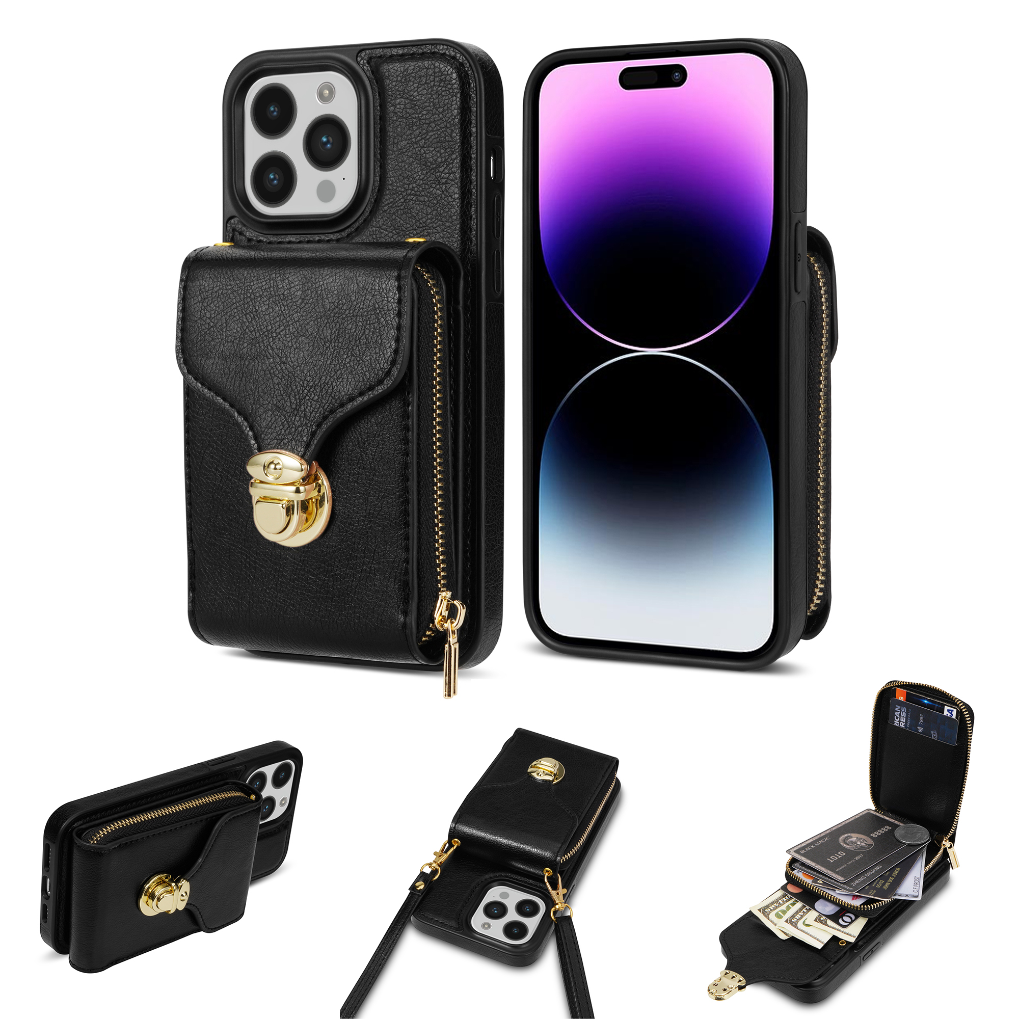 for iPhone 14 Pro Max Case Wallet with Shoulder Strap - Crossbody ...