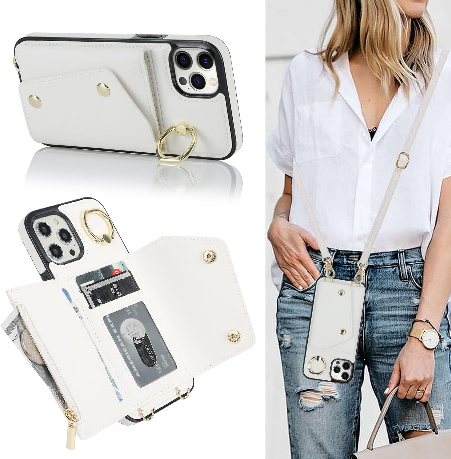 for iPhone 14 Pro Max Case Wallet with Strap for Women,Crossbody ...