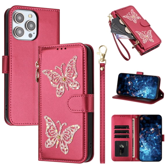For iPhone 14 Pro Phone Case,Luxury Bling Glitter Sequins Butterfly ...