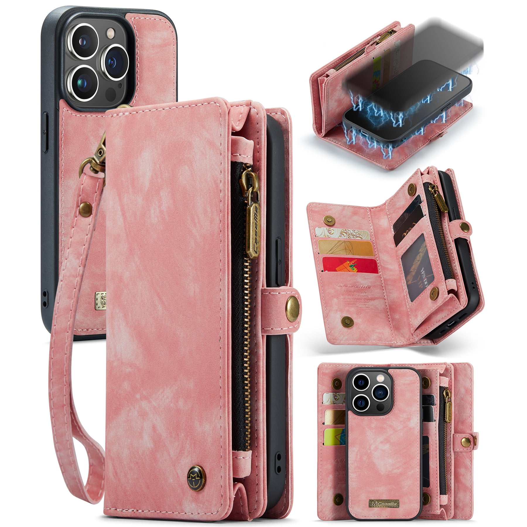 for iPhone 14 Pro Premium PU Leather Folding Case, Multiple Card Slots ...