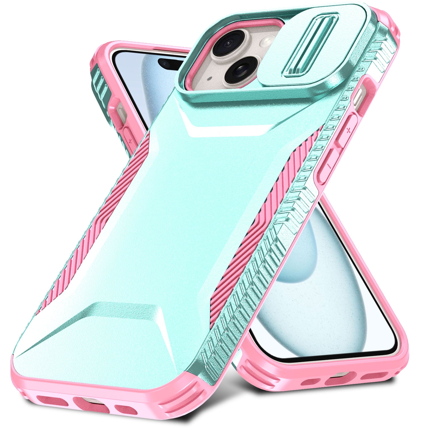 for iPhone 14 Rugged Case with Camera Lens Sliding Cover, Heavy Duty PC ...