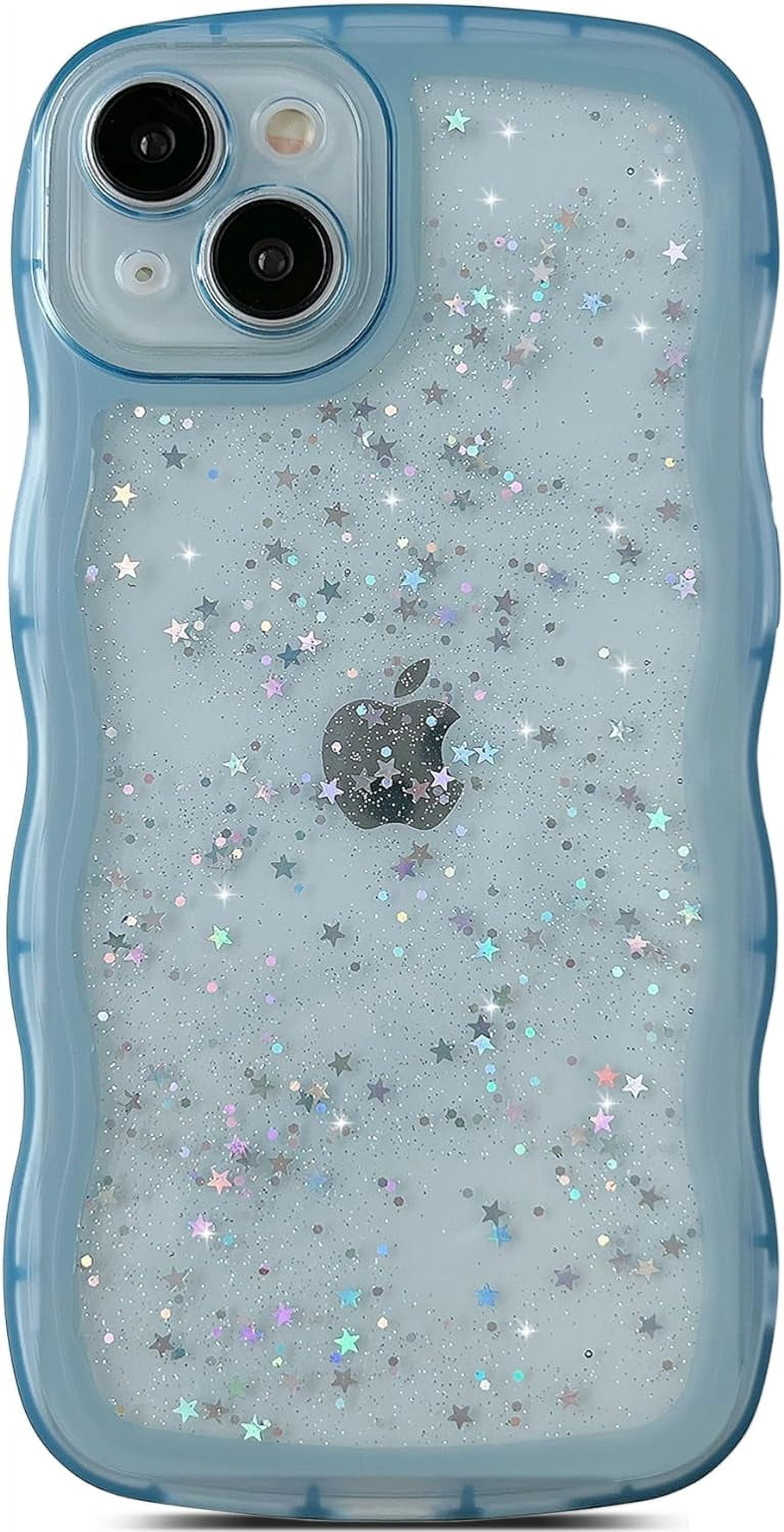 for iPhone 15 Case 6.1", Curly Wave Design Transparent Bling Glitter ...